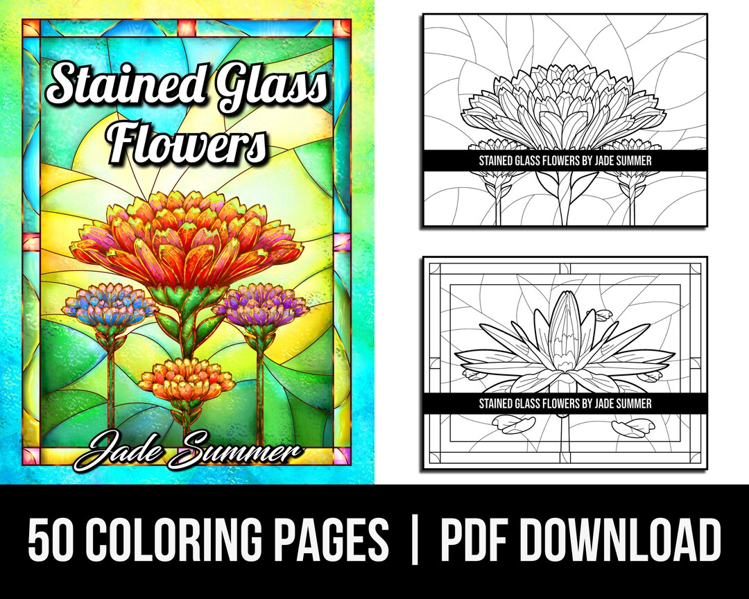 Flower Coloring Pages: Stained Glass Flowers Adult Coloring Book by ...