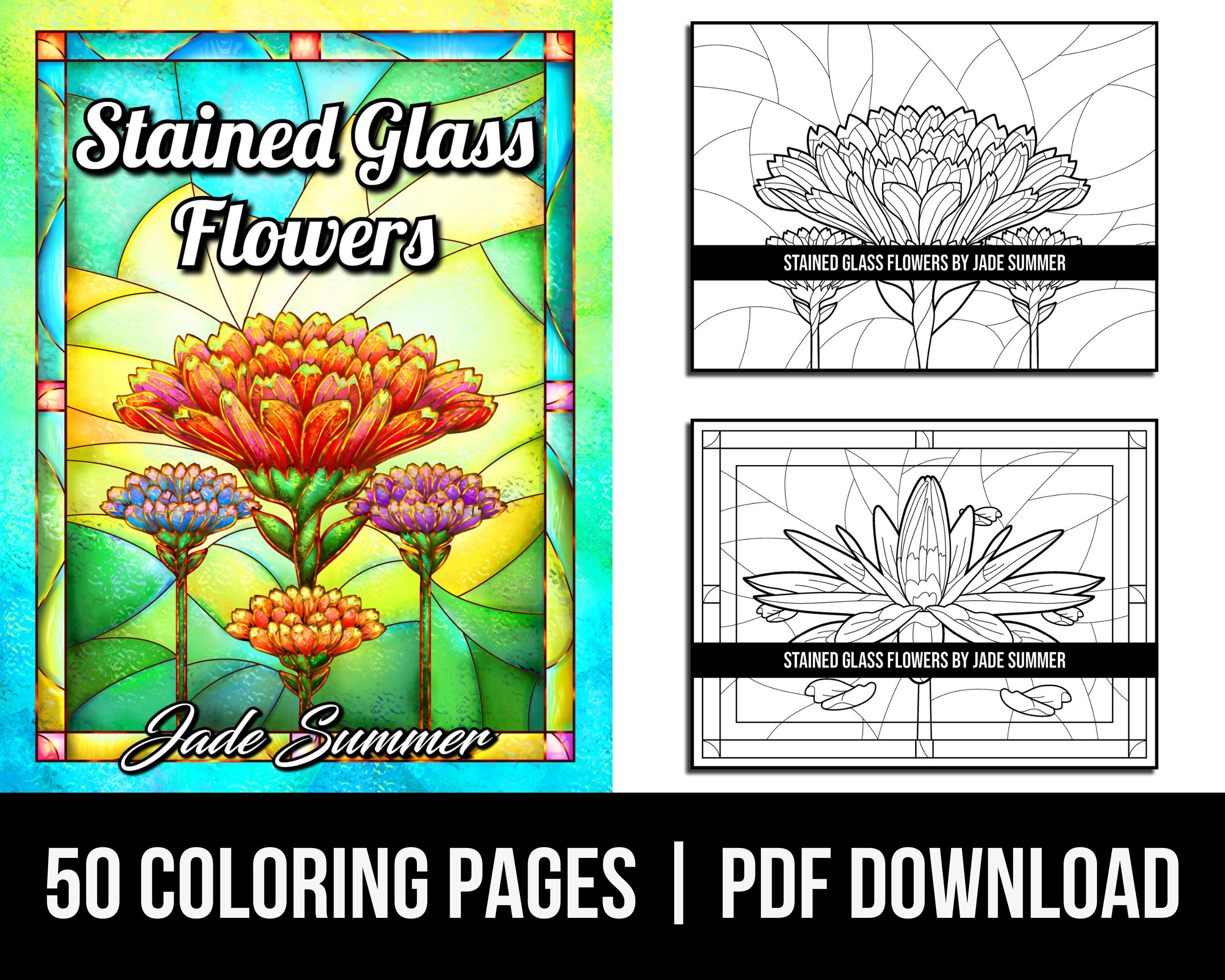 Flower Coloring Pages: Stained Glass Flowers Adult Coloring - Etsy