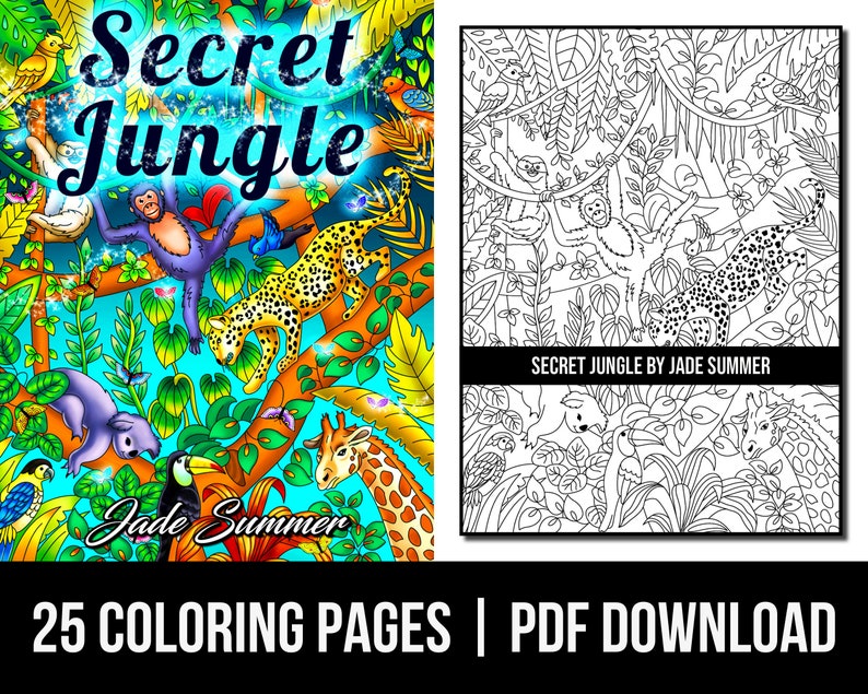 Animal Coloring Pages: Secret Jungle Adult Coloring Book by - Etsy