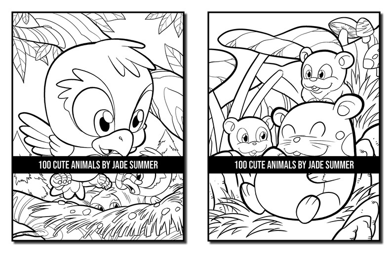 Animal Coloring Pages: 100 Cute Animals Adult Coloring Book by - Etsy