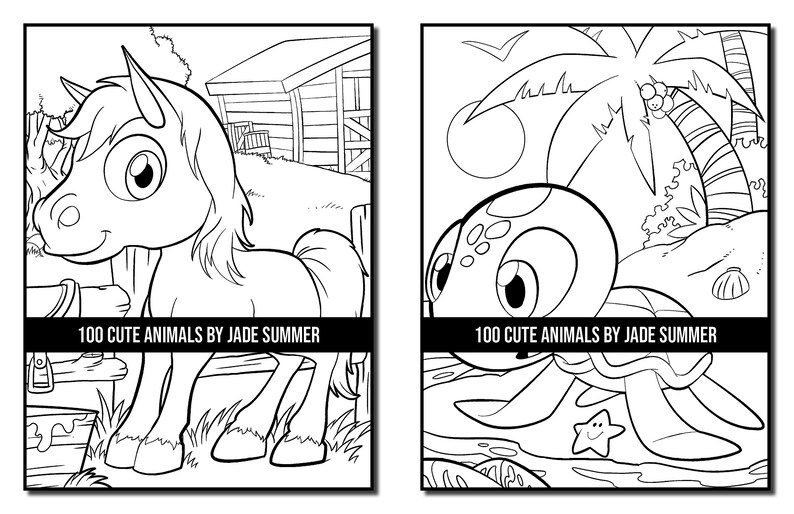 Animal Coloring Pages: 100 Cute Animals Adult Coloring Book by - Etsy