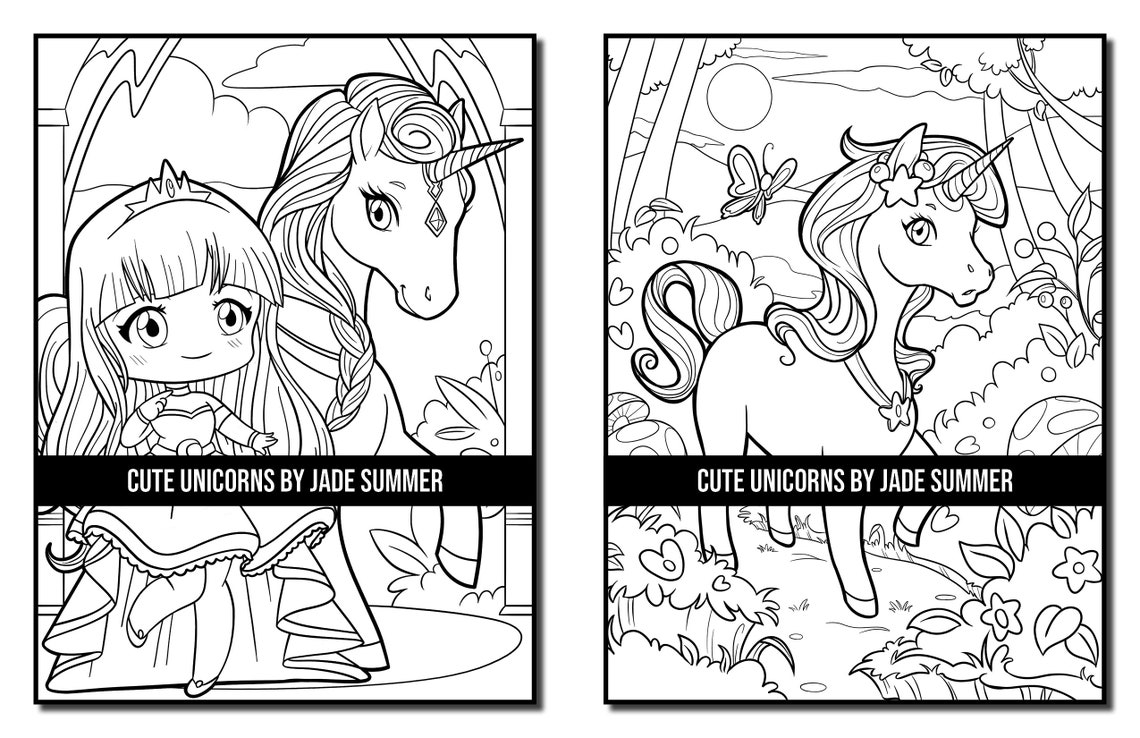Fantasy Coloring Pages: Cute Unicorns Adult Coloring Book by - Etsy