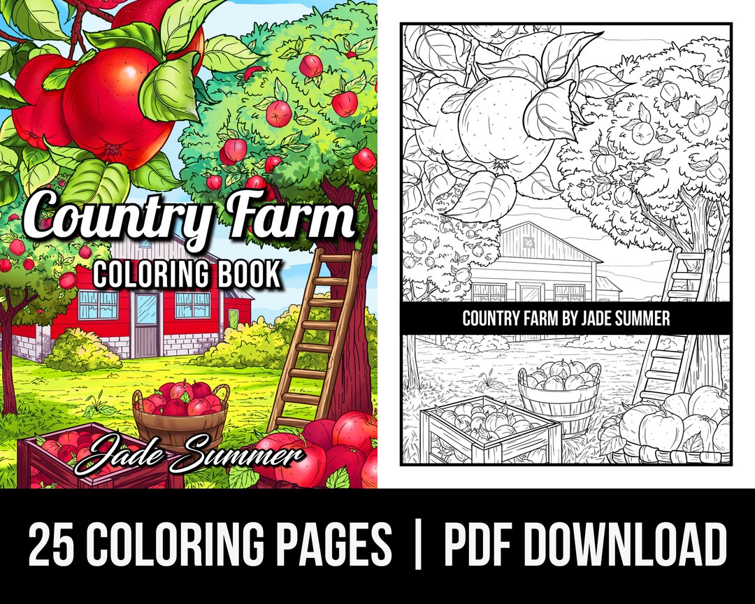 Nature Coloring Pages: Country Farm Adult Coloring Book by Jade Summer ...