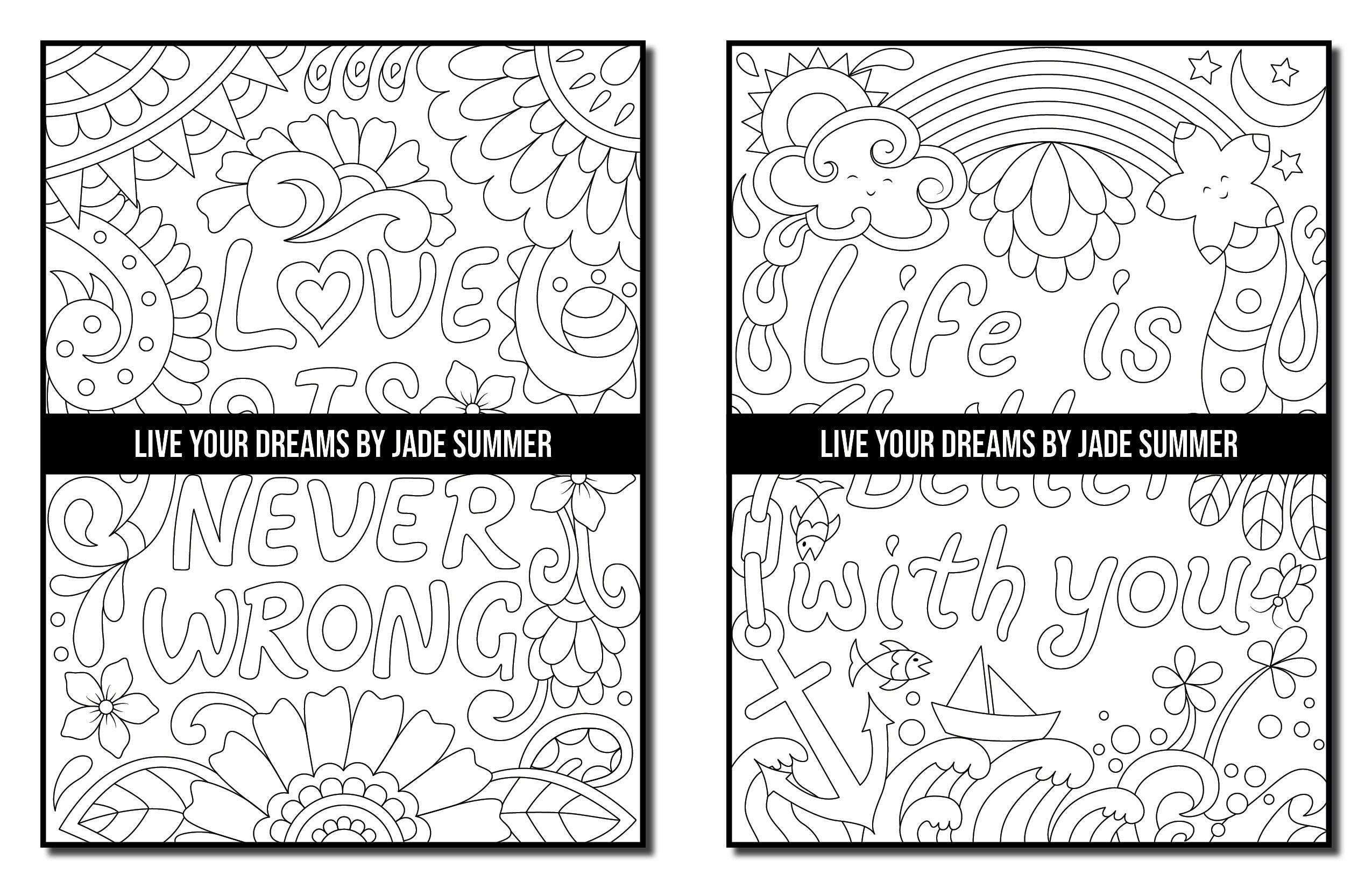 Inspirational Coloring Pages: Live Your Dreams Adult Coloring - Etsy