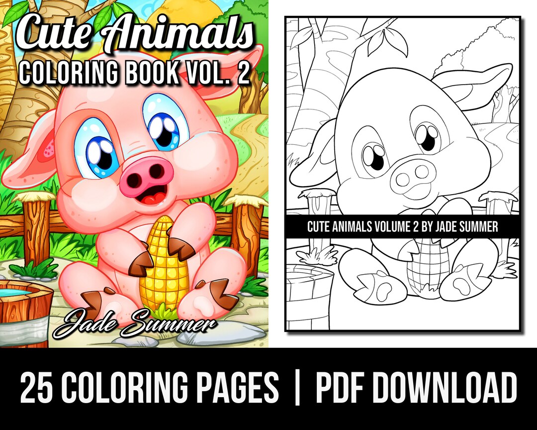 Animal Coloring Pages: Cute Animals 2 Adult Coloring Book by - Etsy
