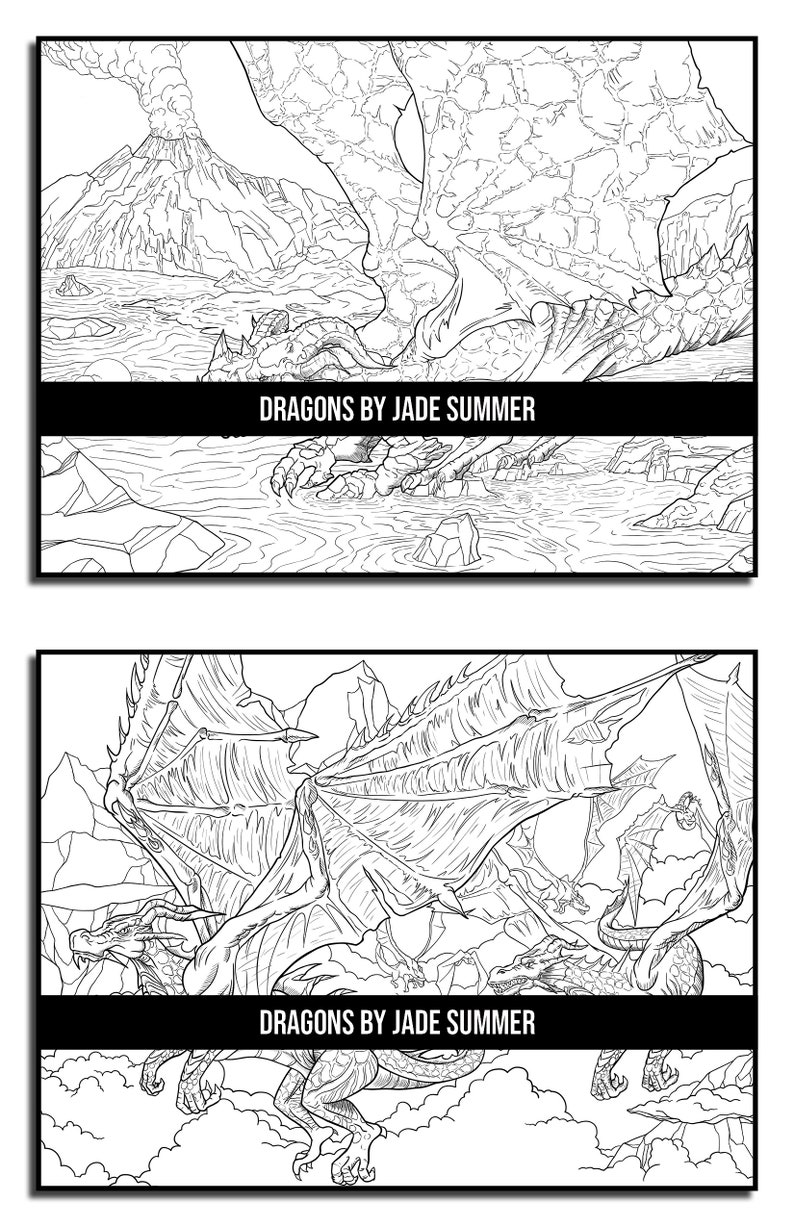 Fantasy Coloring Pages: Dragons Adult Coloring Book by Jade - Etsy