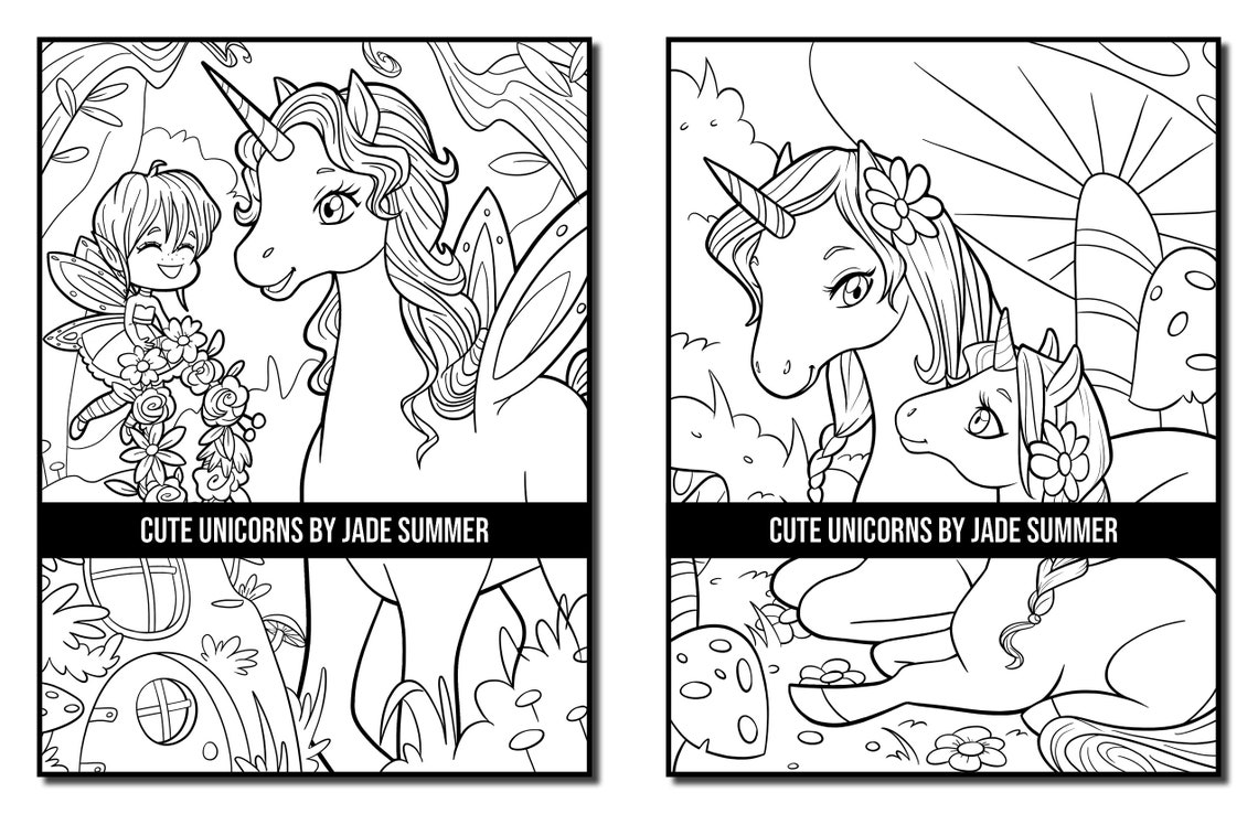 Fantasy Coloring Pages: Cute Unicorns Adult Coloring Book by - Etsy