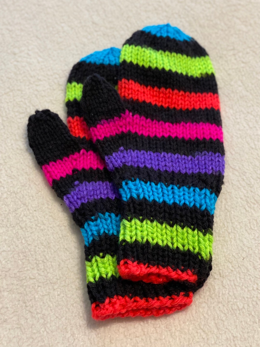 Hand Knit Striped Mittens, Unisex, Any Color, Any Size - Etsy