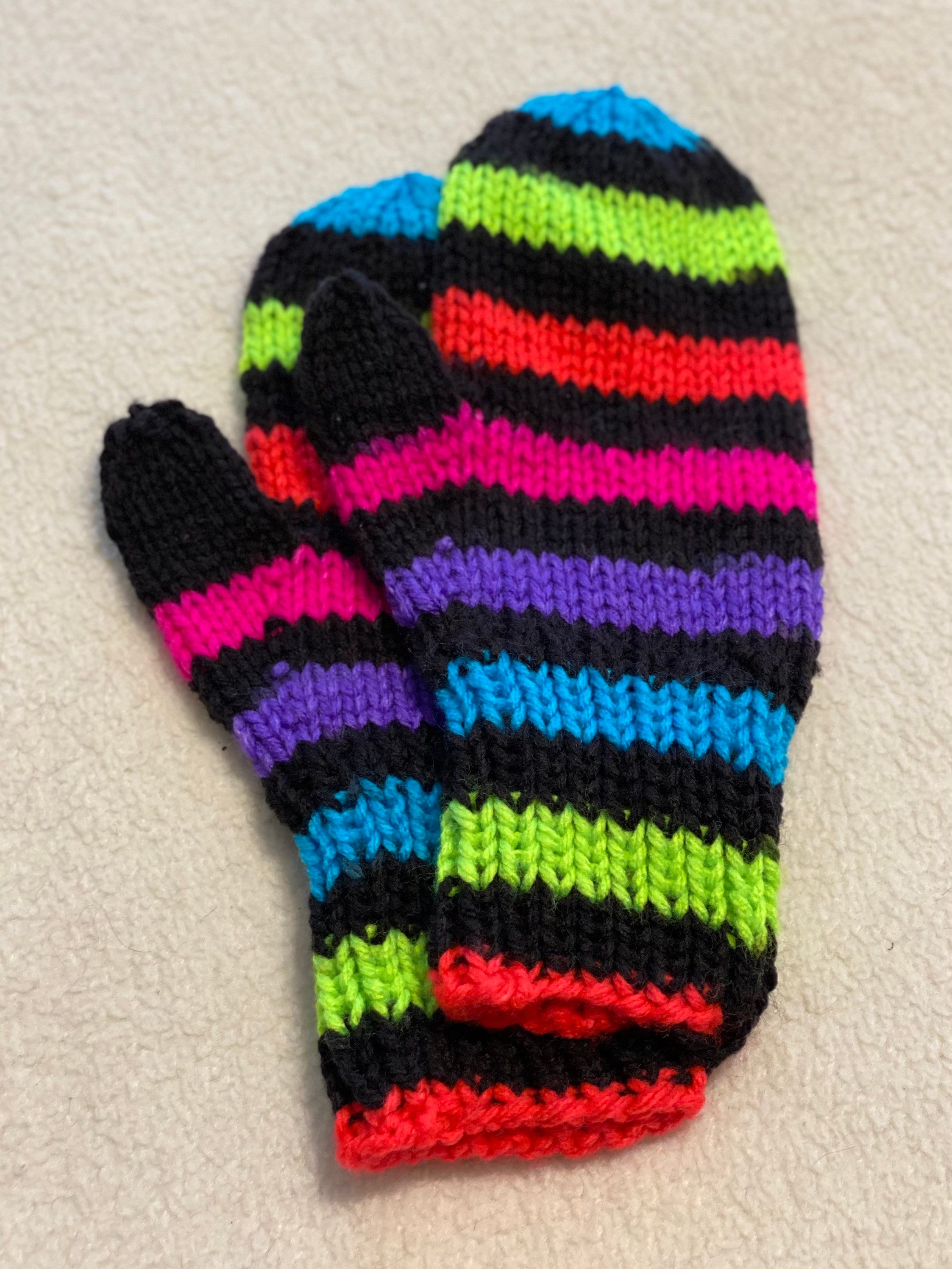 Hand Knit Striped Mittens, Unisex, Any Color, Any Size - Etsy