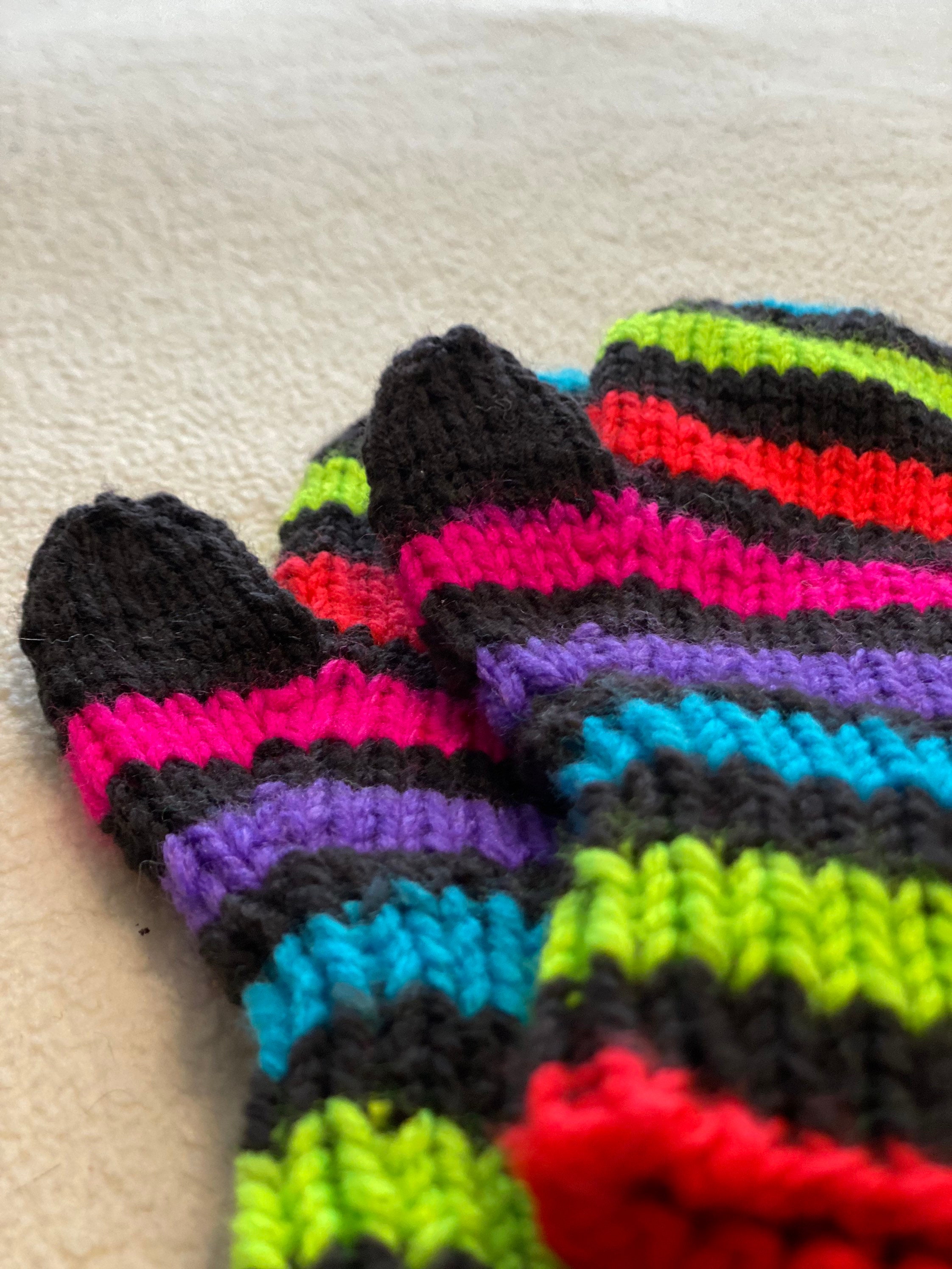 Hand Knit Striped Mittens, Unisex, Any Color, Any Size - Etsy