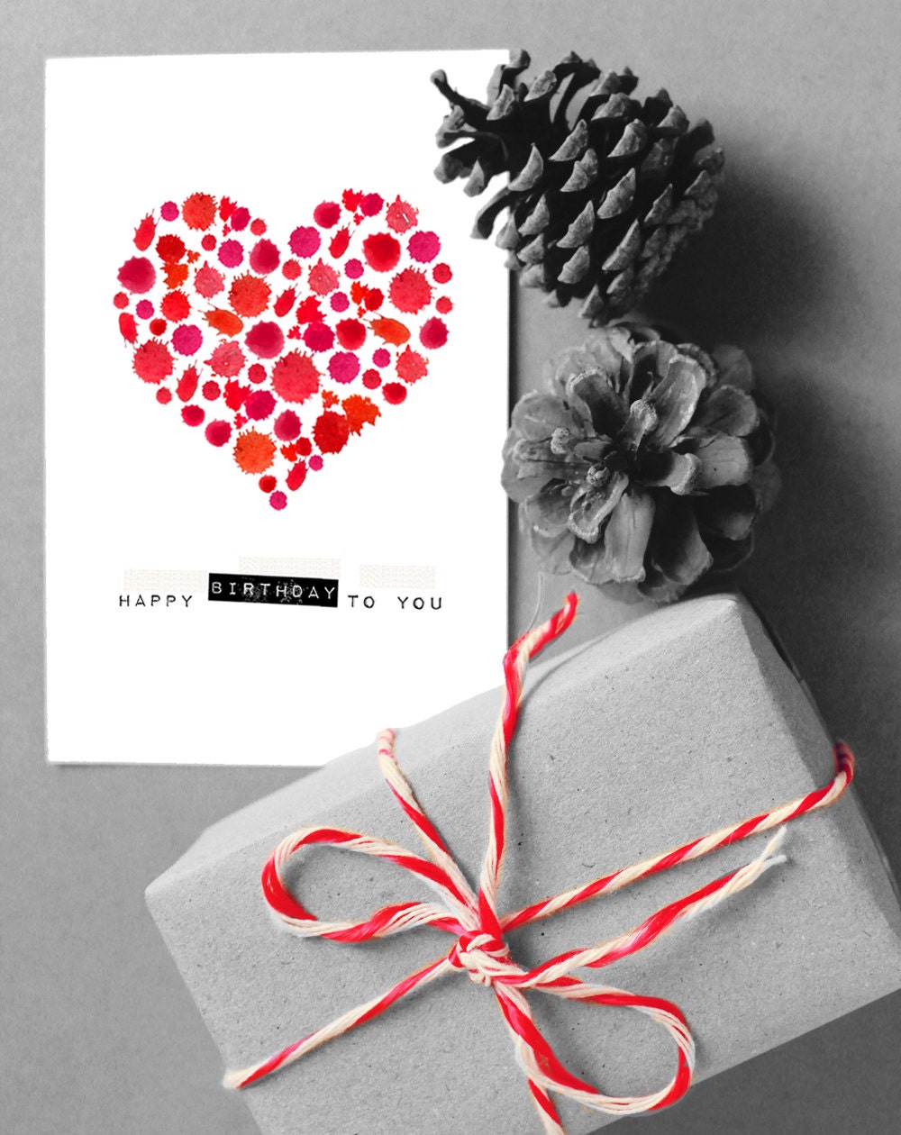 Printable Happy Birthday Card Heart ART and Dots Instant Download ...