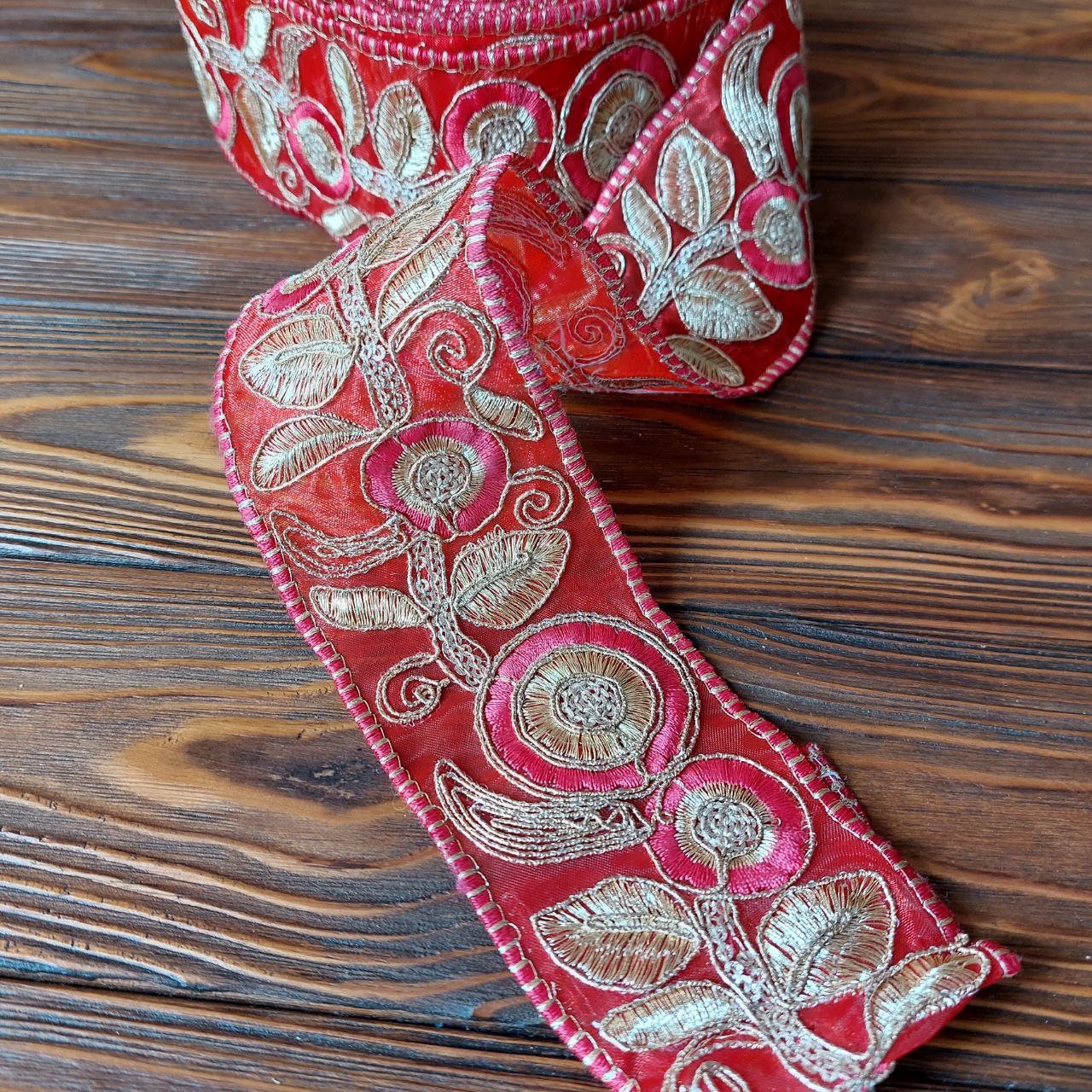 Red Lace Embroidered With Red and Gold Threads, Beautiful and Festive ...