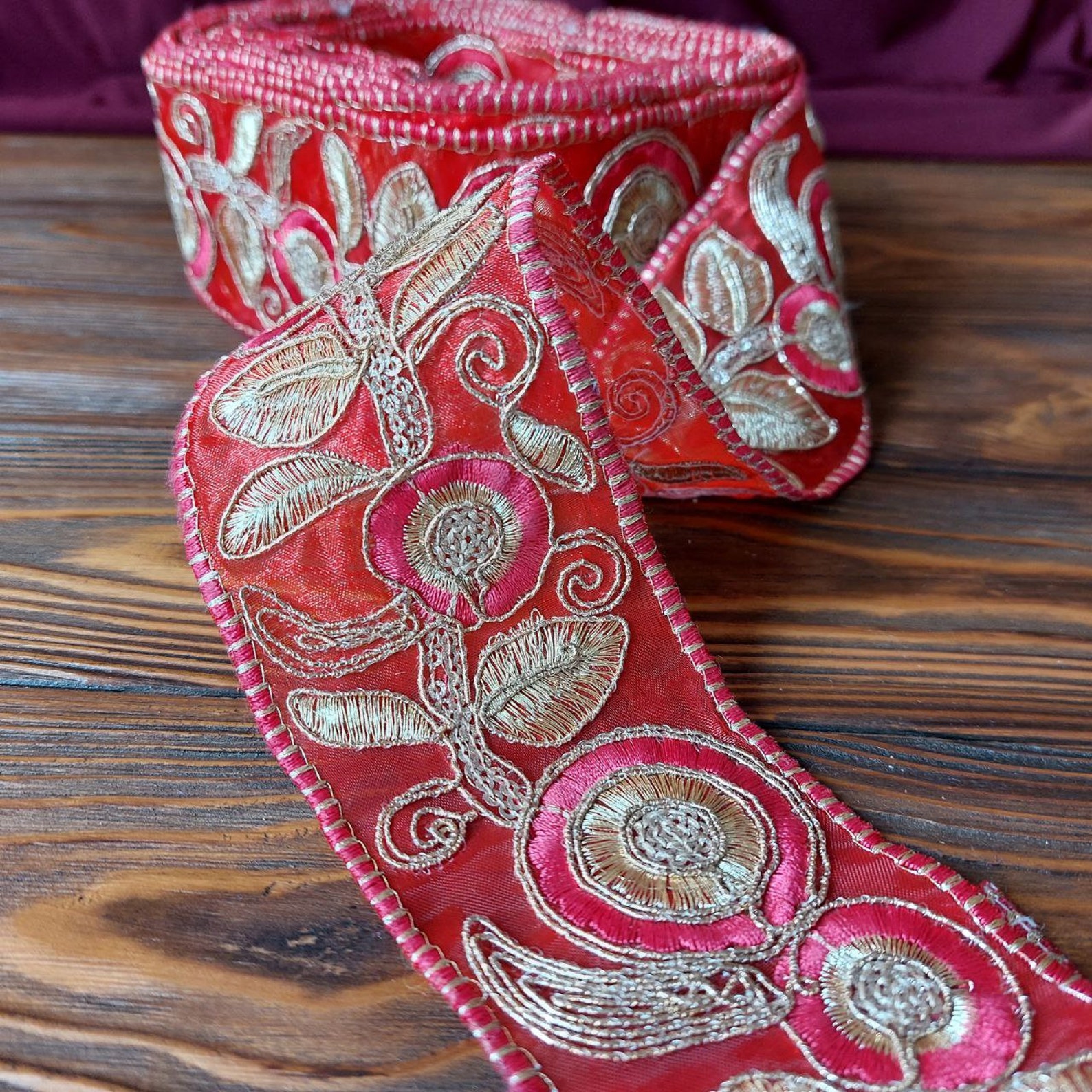 Red Lace Embroidered With Red and Gold Threads, Beautiful and Festive ...