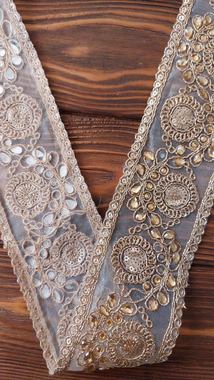 Gold Braid With Embroidery and Rhinestones and Sequins, Organza Ribbon ...