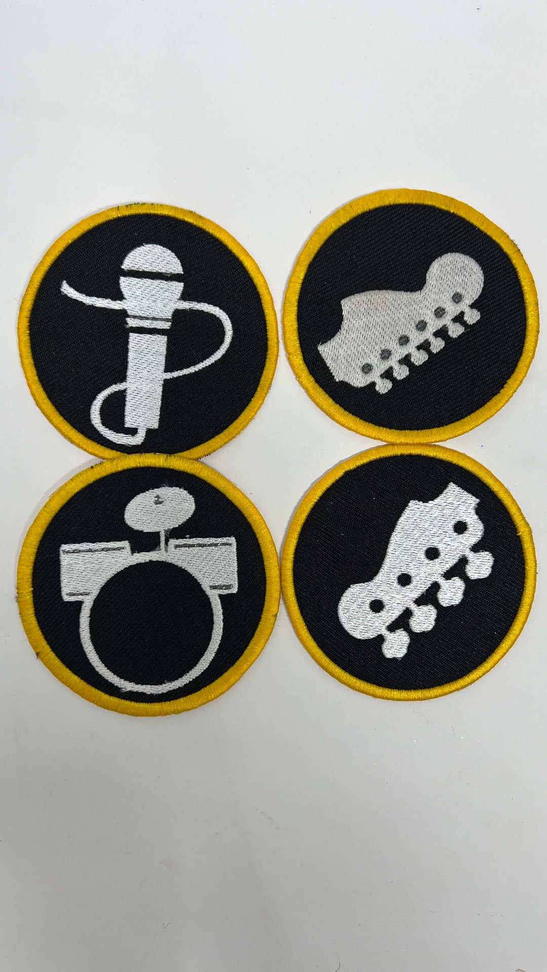 Rock Band Embroidered Iron on Patches: Guitar, Drums, Microphone, Bass ...