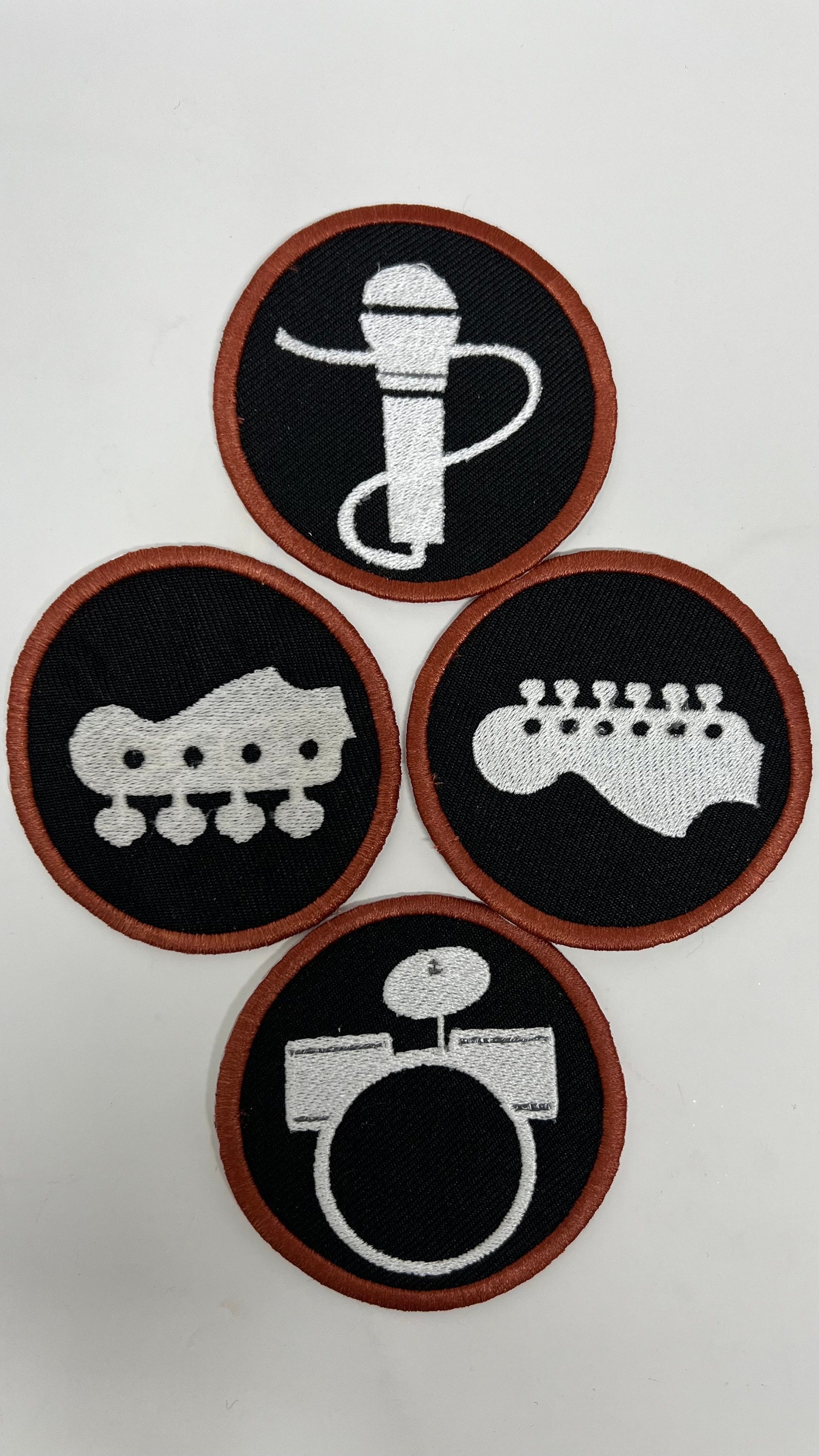 Rock Band Embroidered Iron on Patches: Guitar, Drums, Microphone, Bass ...