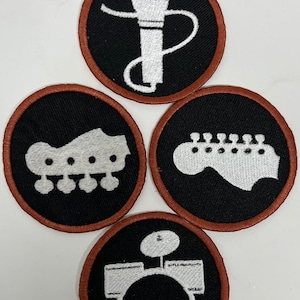 Rock Band Embroidered Iron on Patches: Guitar, Drums, Microphone, Bass ...