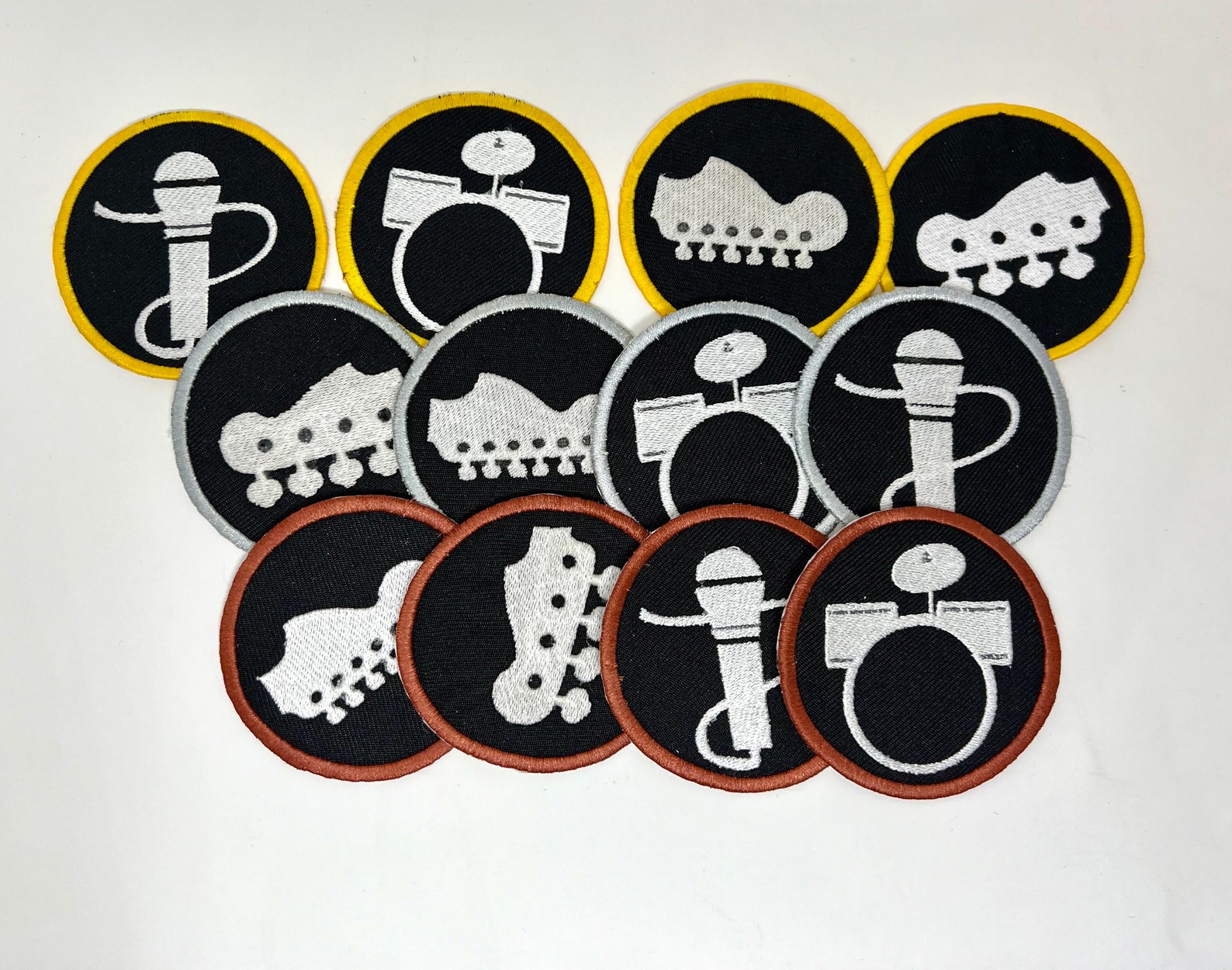 Rock Band Embroidered Iron on Patches: Guitar, Drums, Microphone, Bass ...