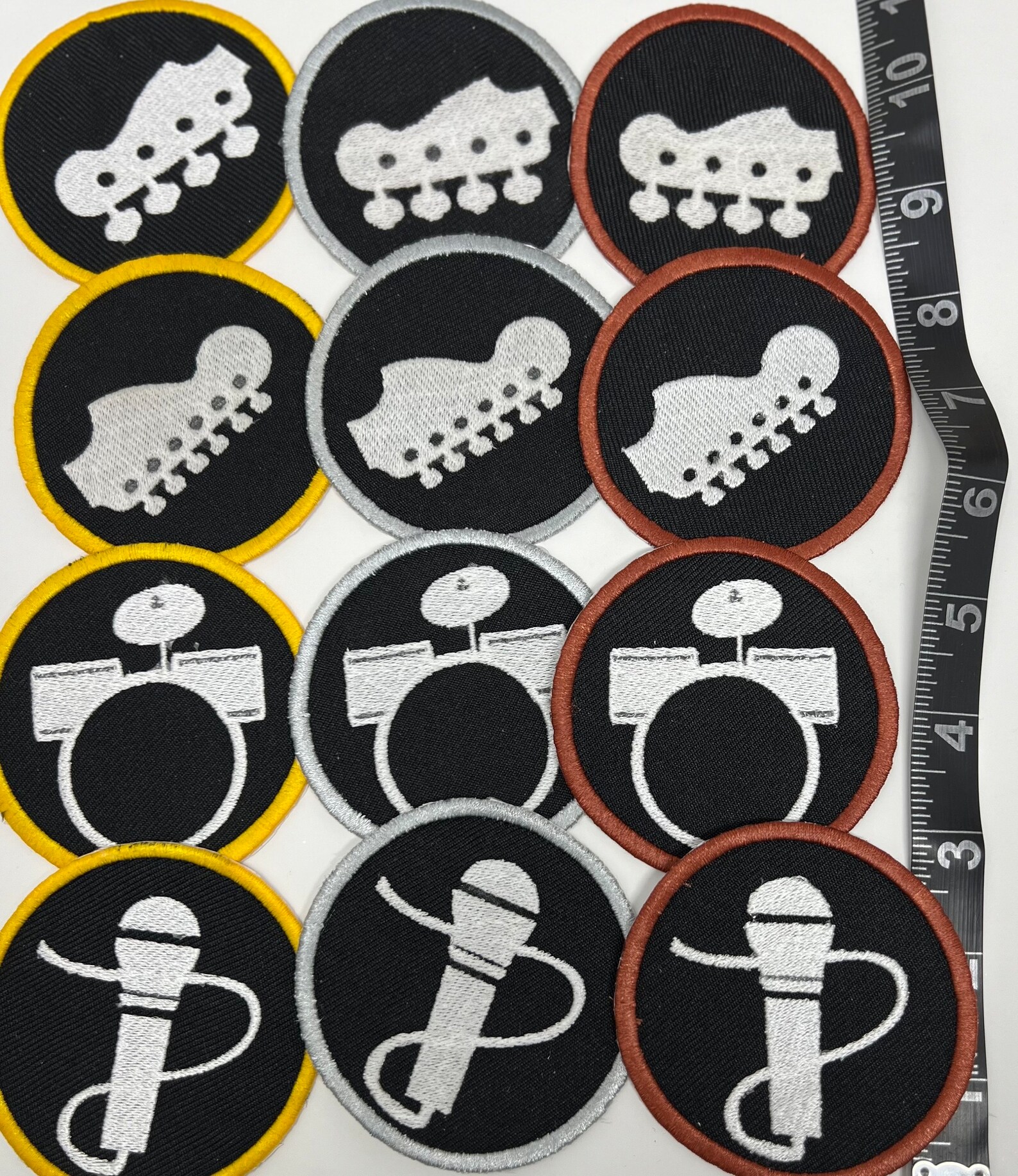 Rock Band Embroidered Iron on Patches: Guitar, Drums, Microphone, Bass ...