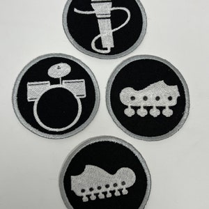 Rock Band Embroidered Iron on Patches: Guitar, Drums, Microphone, Bass ...