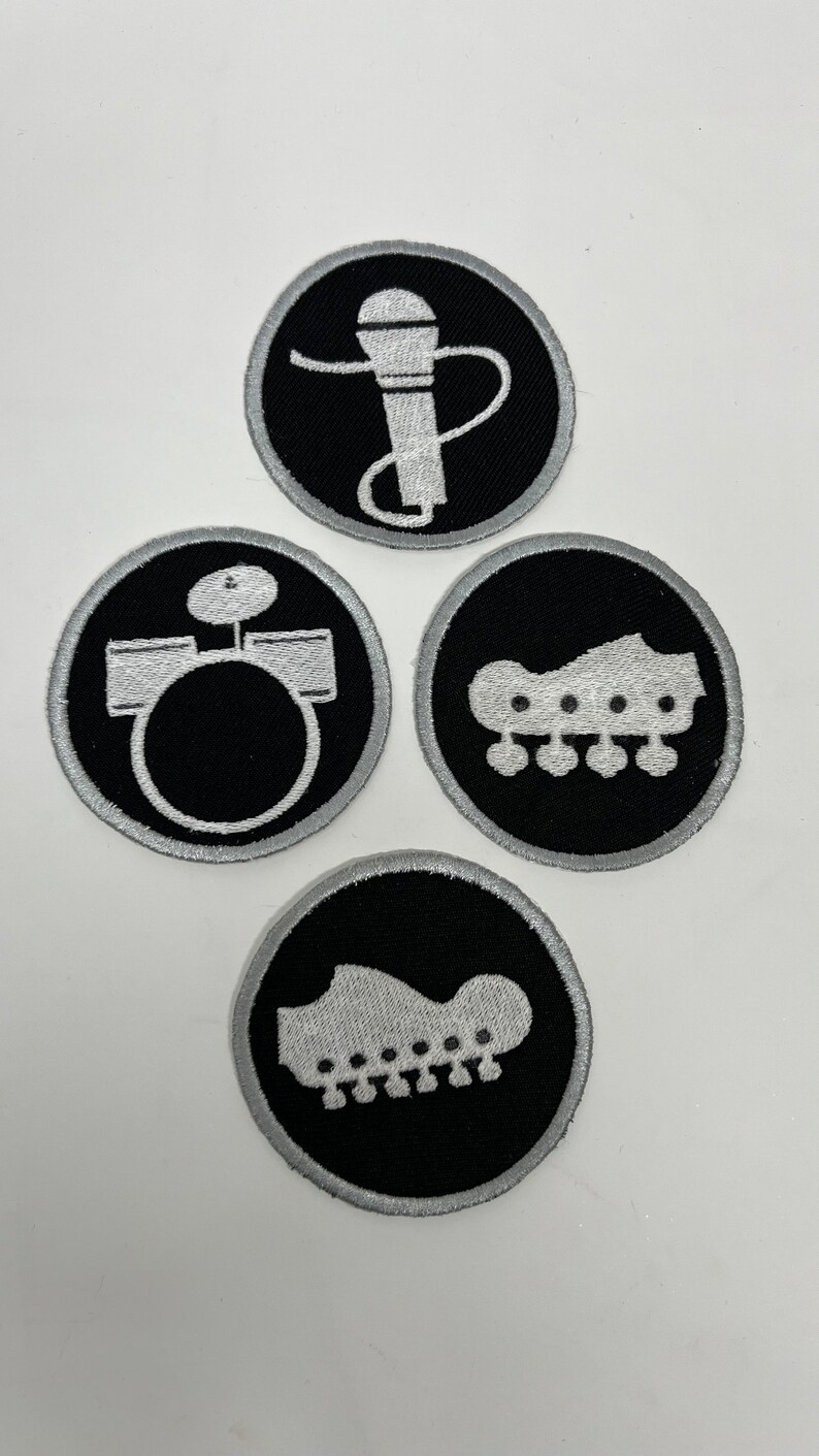Rock Band Embroidered Iron on Patches: Guitar, Drums, Microphone, Bass ...