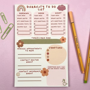 Disability to Do List Notepad Medical Planner, Medication Tracker ...