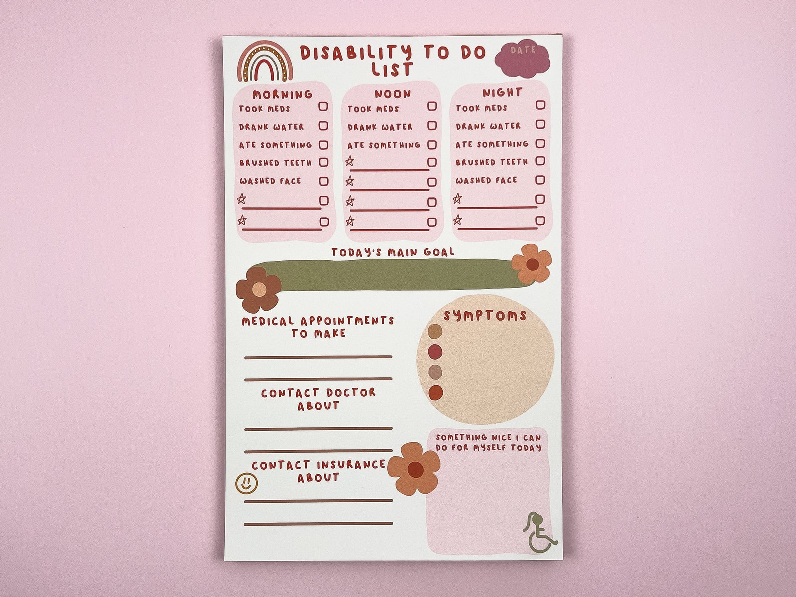 Disability to Do List Notepad Medical Planner / Medication Tracker ...