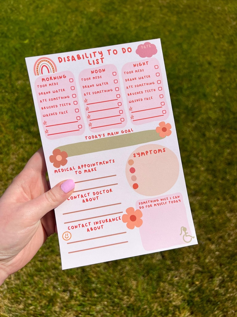 Disability to Do List Notepad Medical Planner, Medication Tracker ...