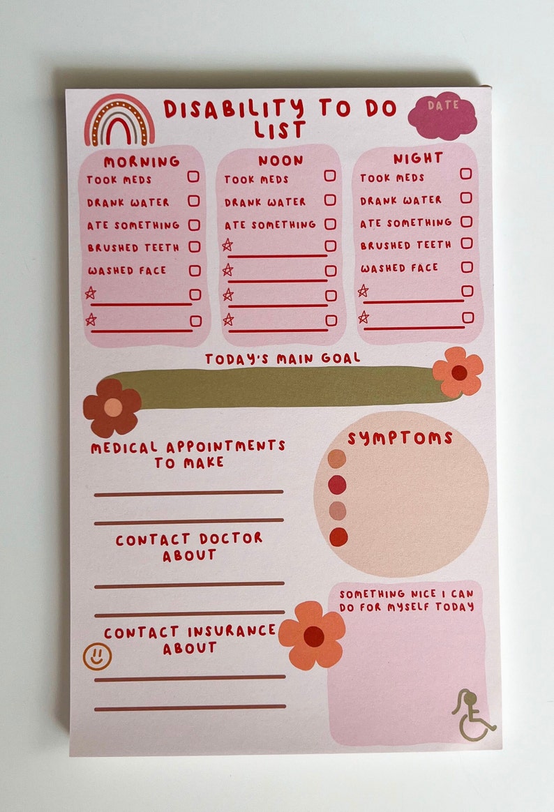 Disability to Do List Notepad Medical Planner / Medication Tracker ...