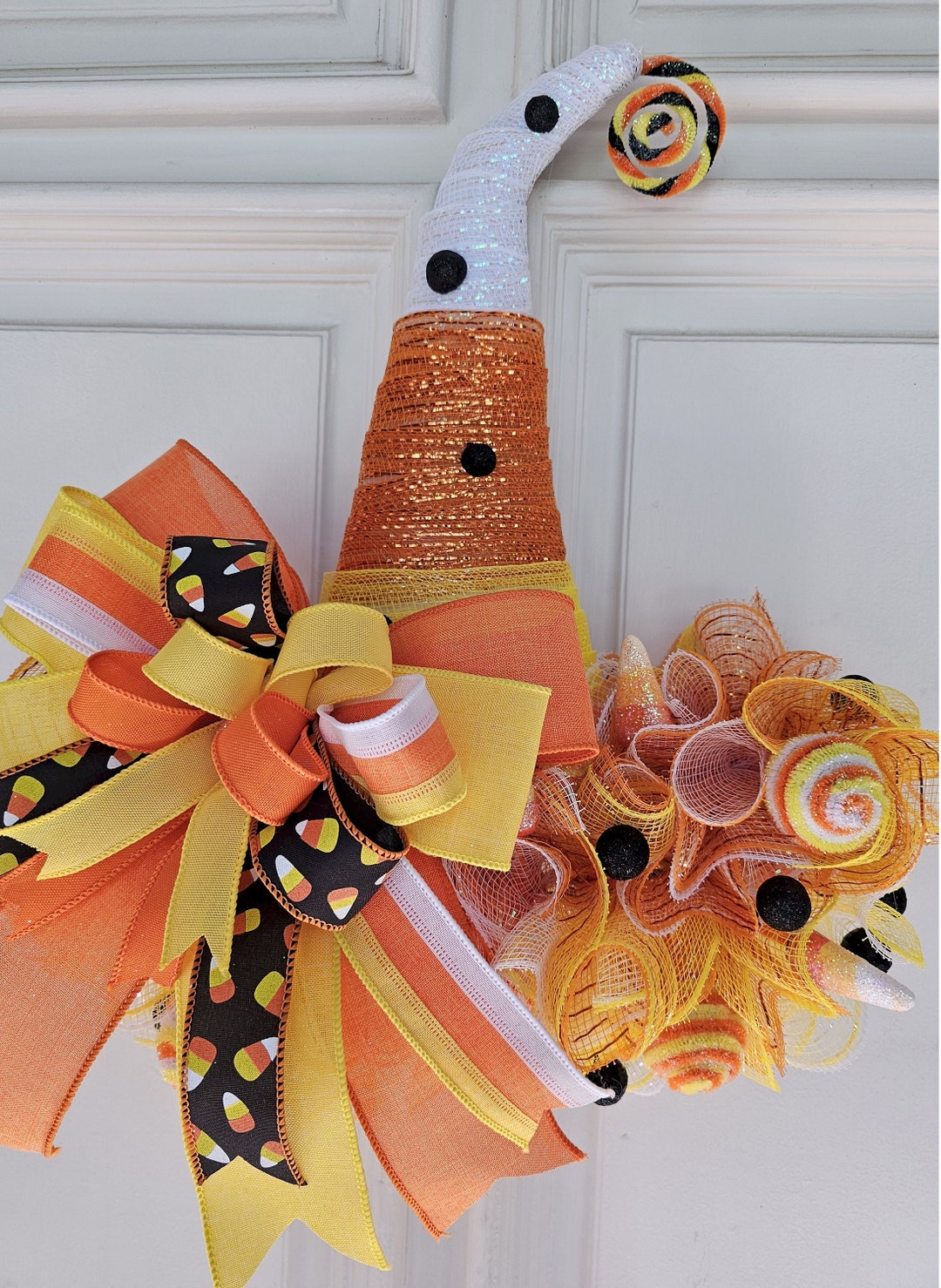 Candy Corn Witch Hat Wreath, Halloween Wreath, Halloween Décor, Witch ...