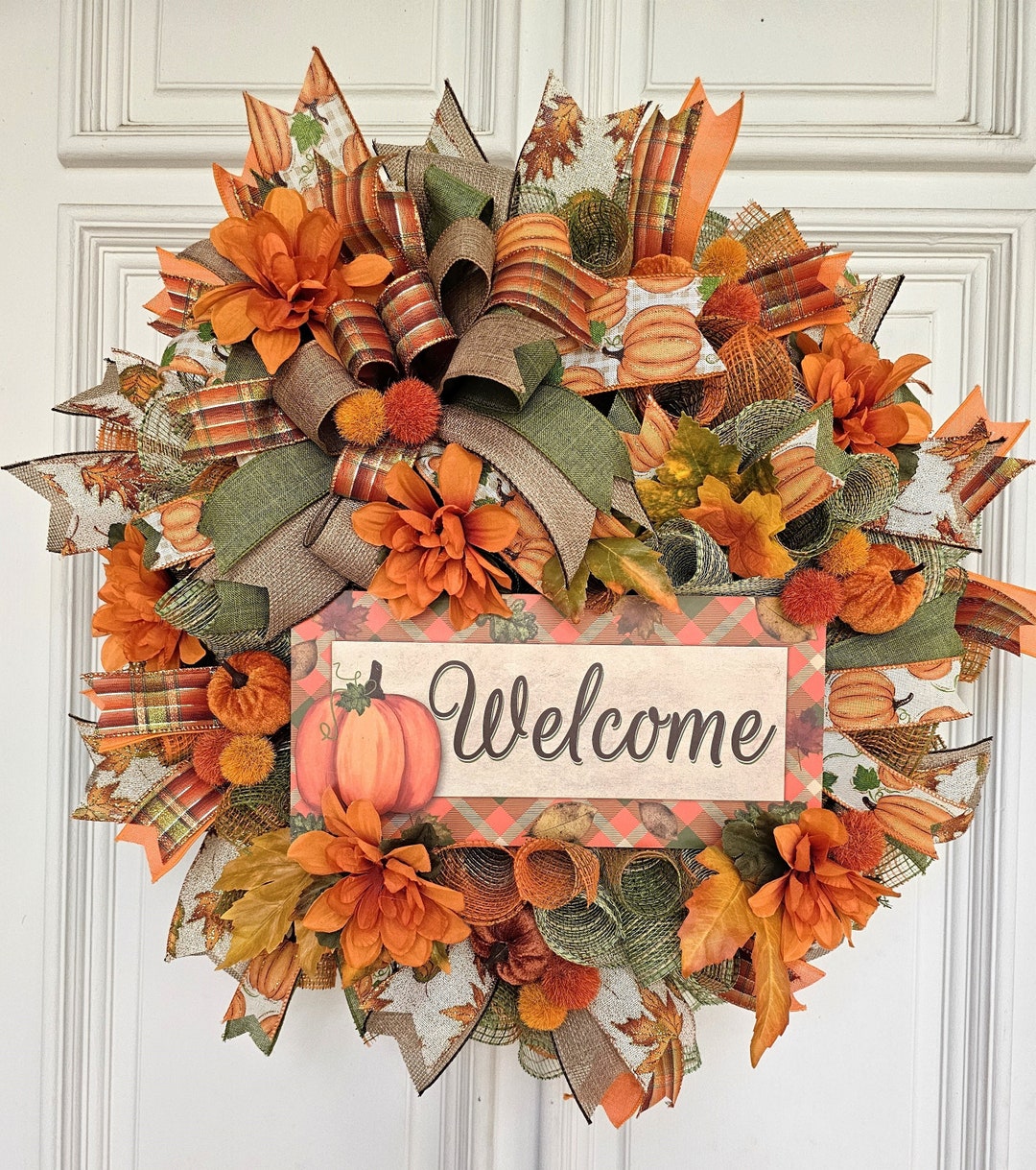 Fall Wreath, Fall Welcome Wreath, Thanksgiving Welcome, Pumpkin Wreath ...
