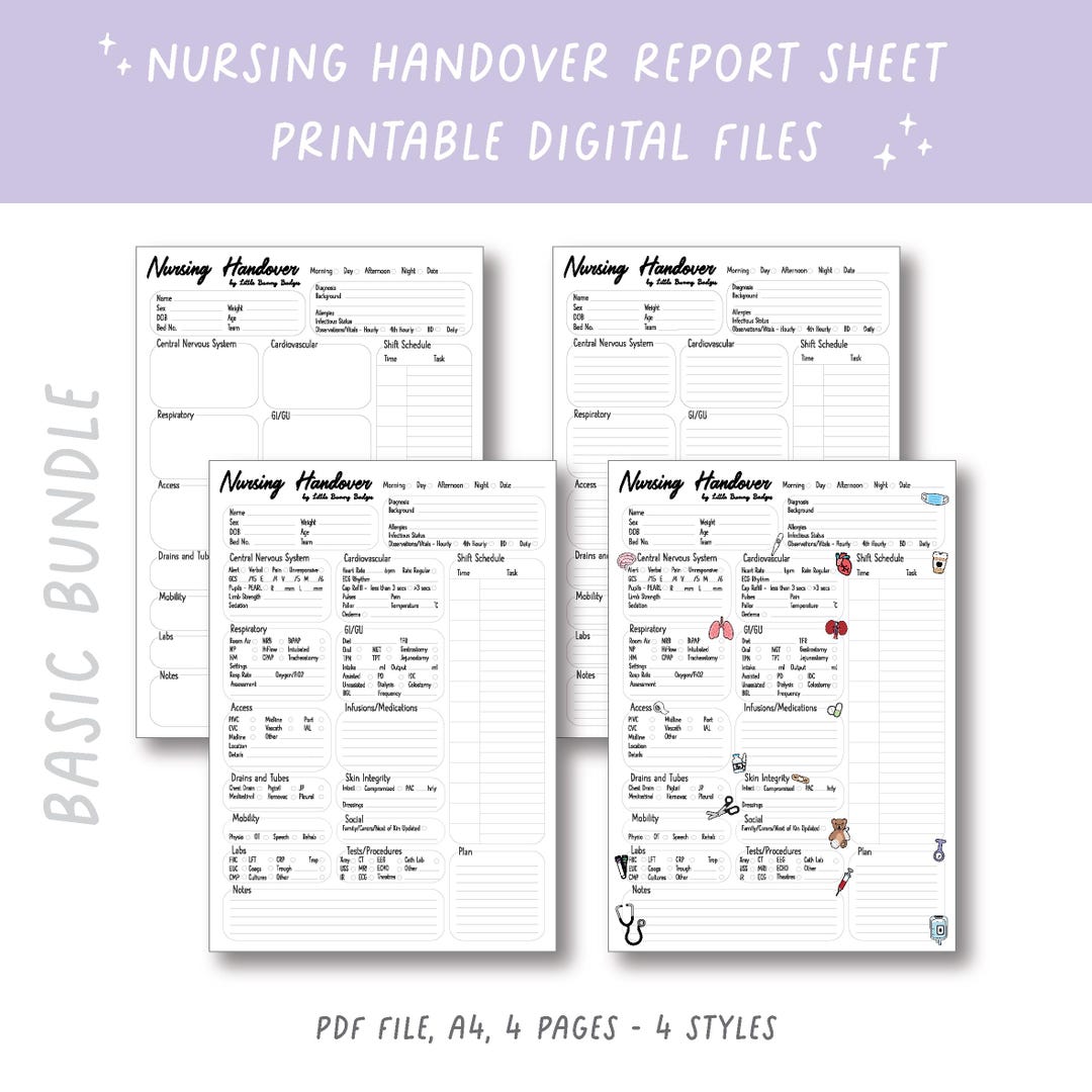 Nursing Handover Report Digital Printable File - Basic Bundle Shift ...