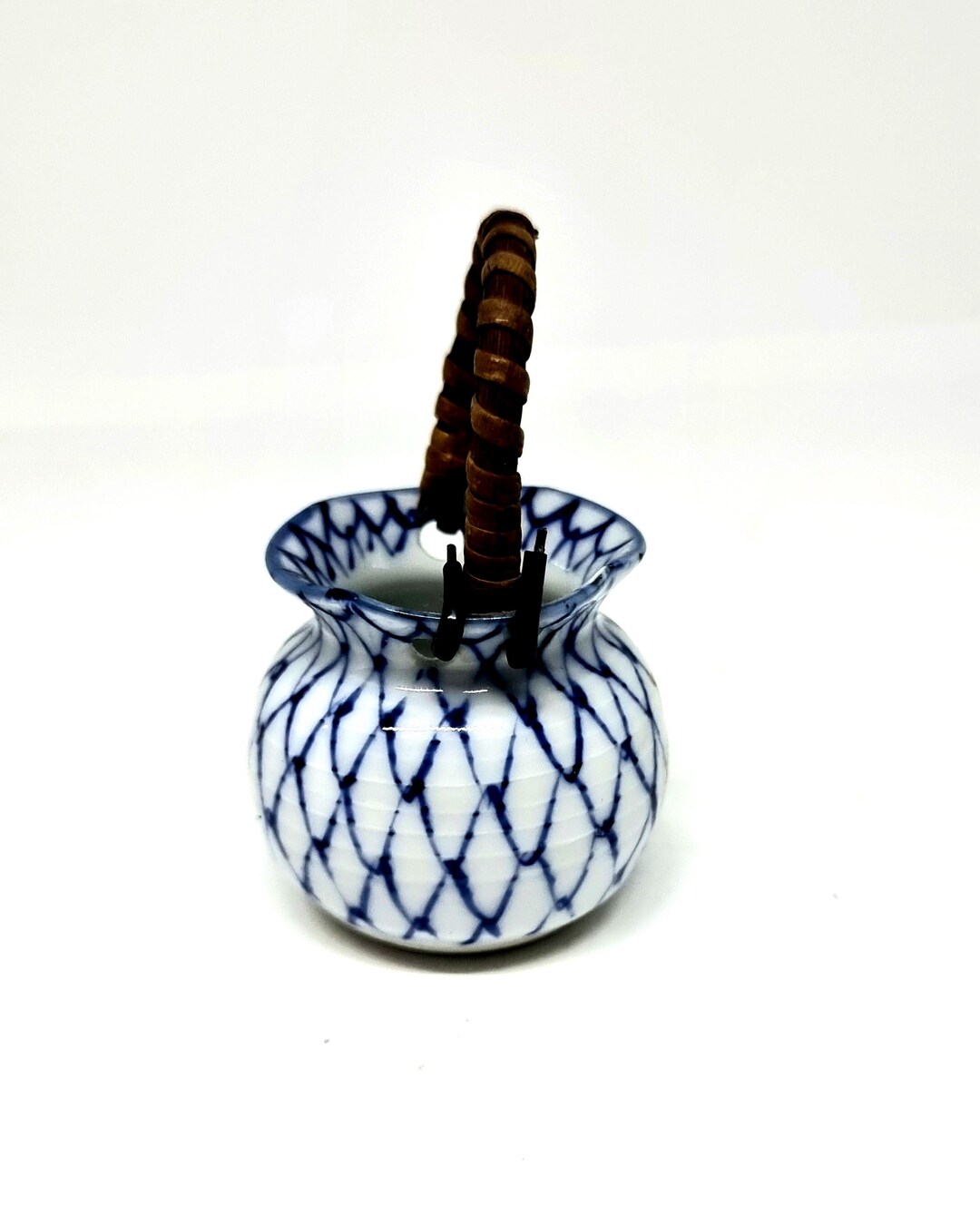 Vintage Japanese Toothpick Holder - Blue and White - Wire and Bamboo ...