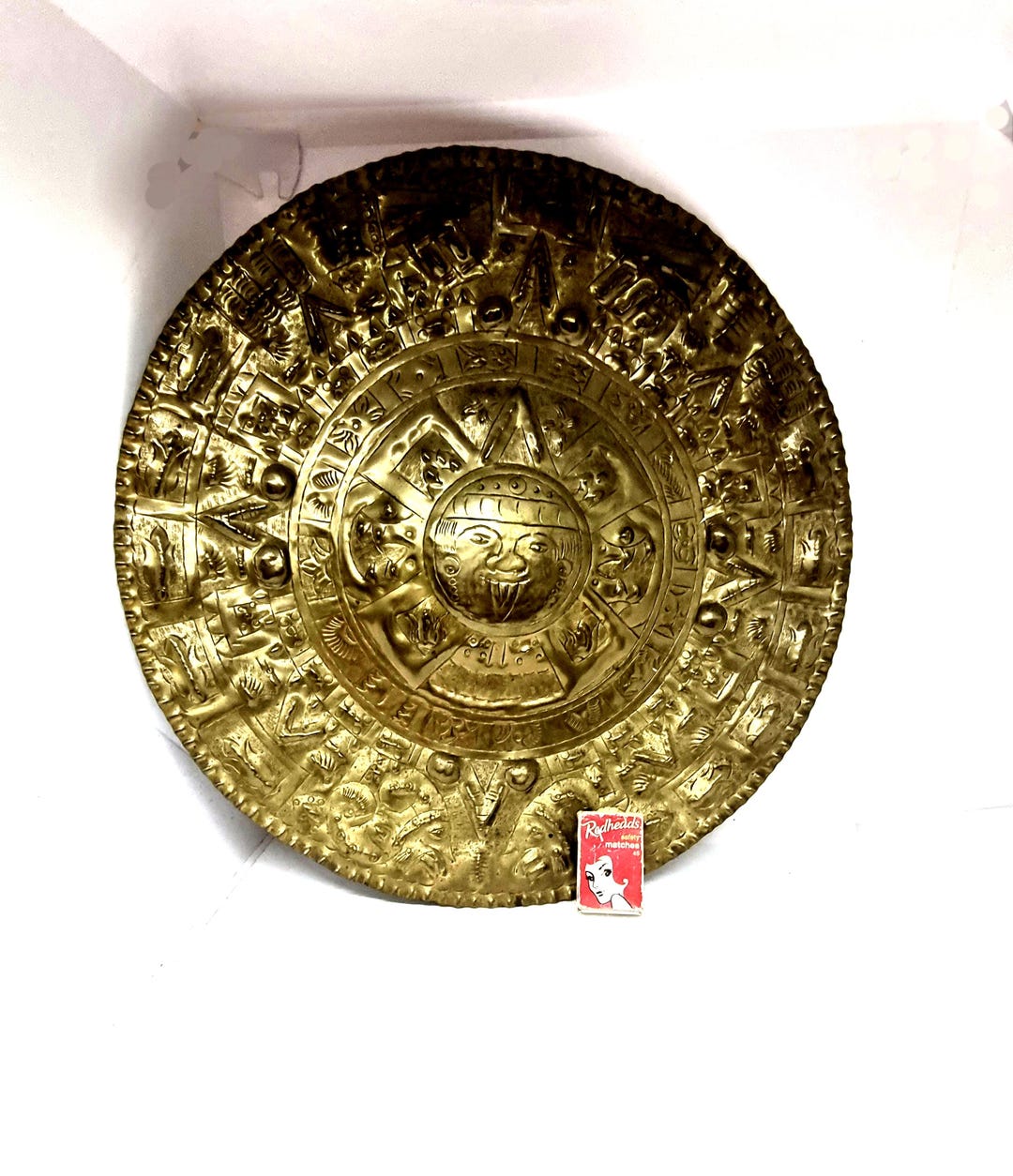 Large Vintage Mayan Hammered Brass Tray or Wall Plate - Mexican - Aztec ...