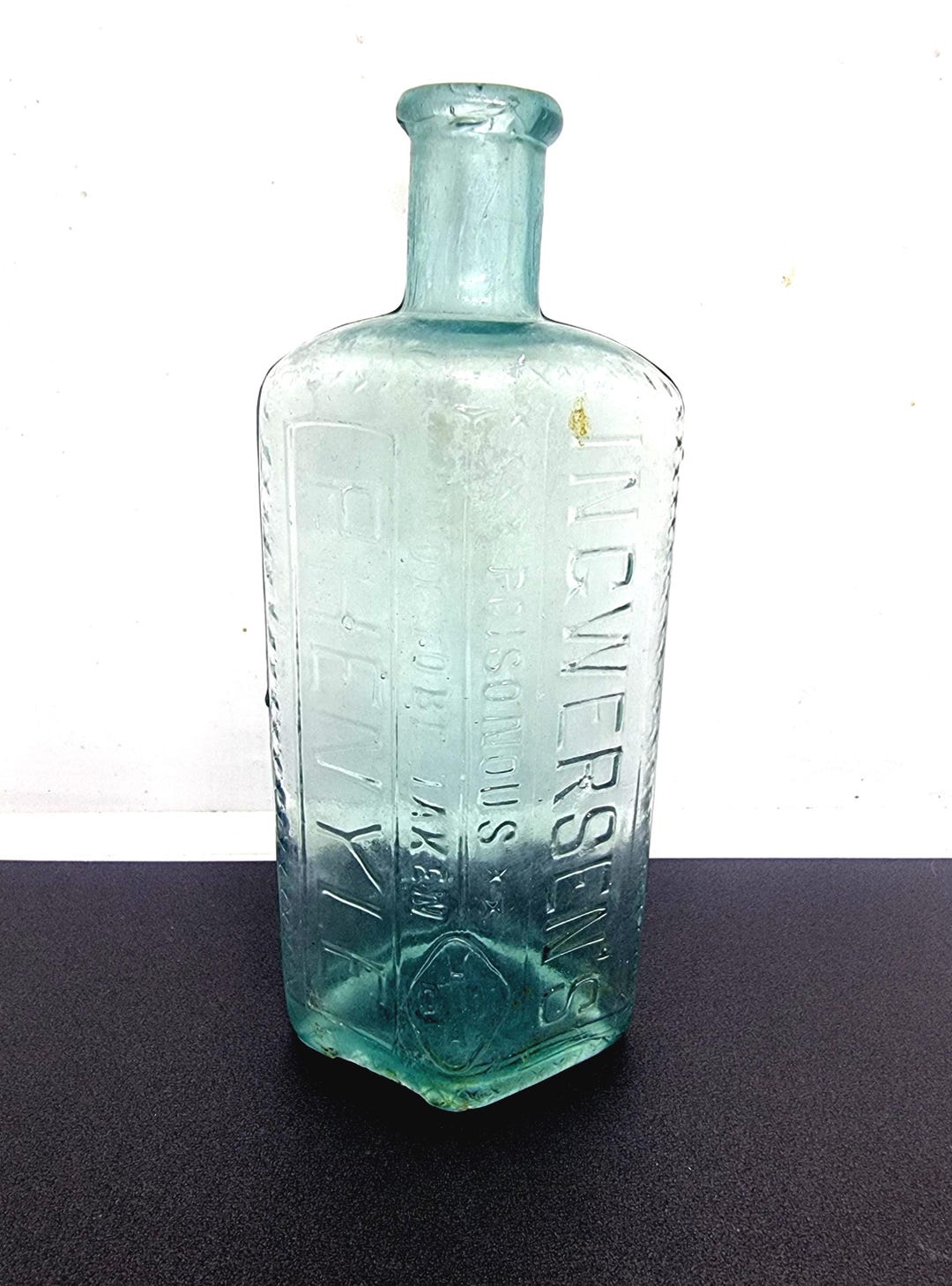 Vintage Aqua Blue Chemical Bottle - Poison Bottle - Antique INGWERSEN'S ...