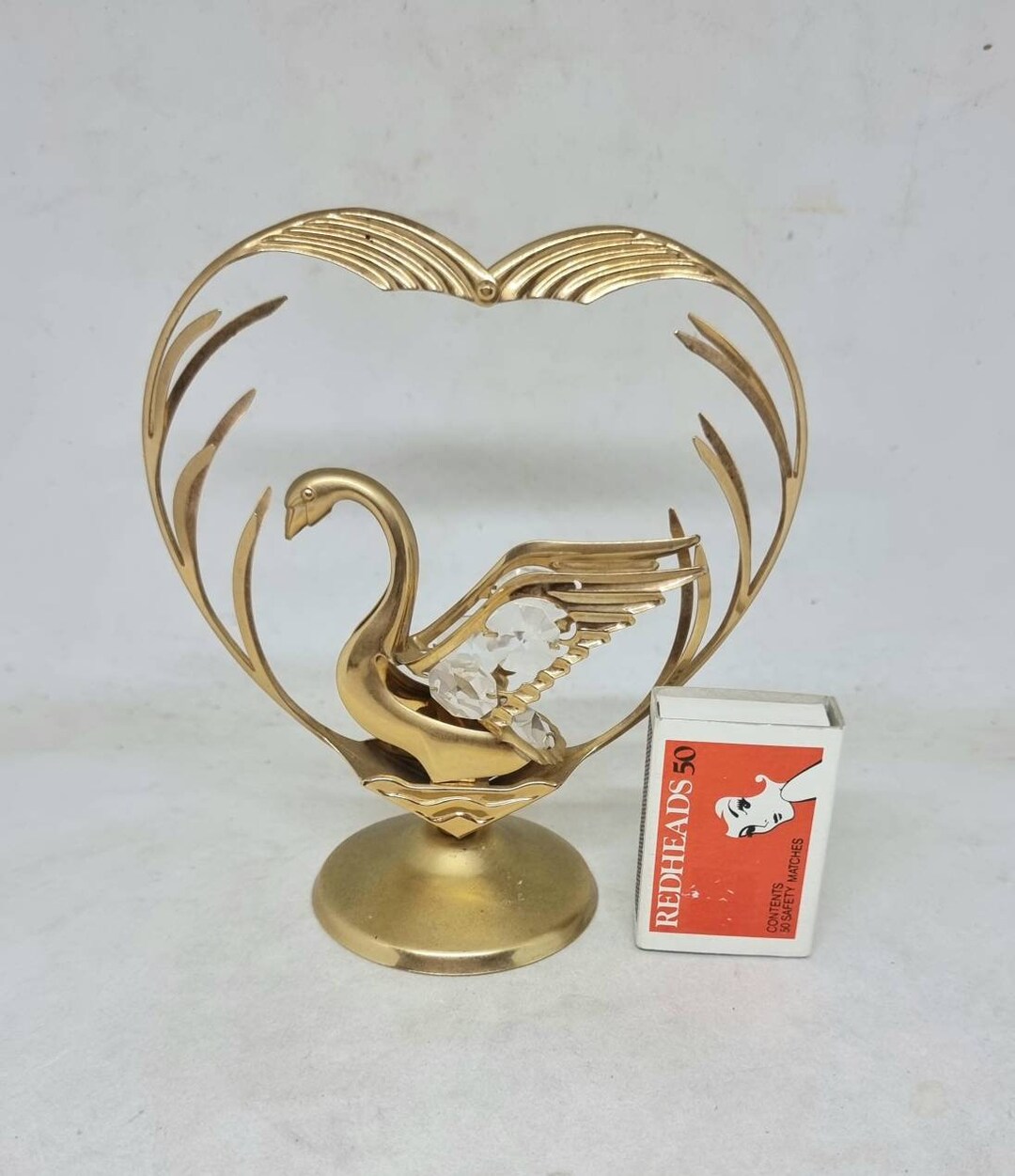 Vintage 24k Gold Plated Swan Ornament Metal Swan in Heart Shaped ...