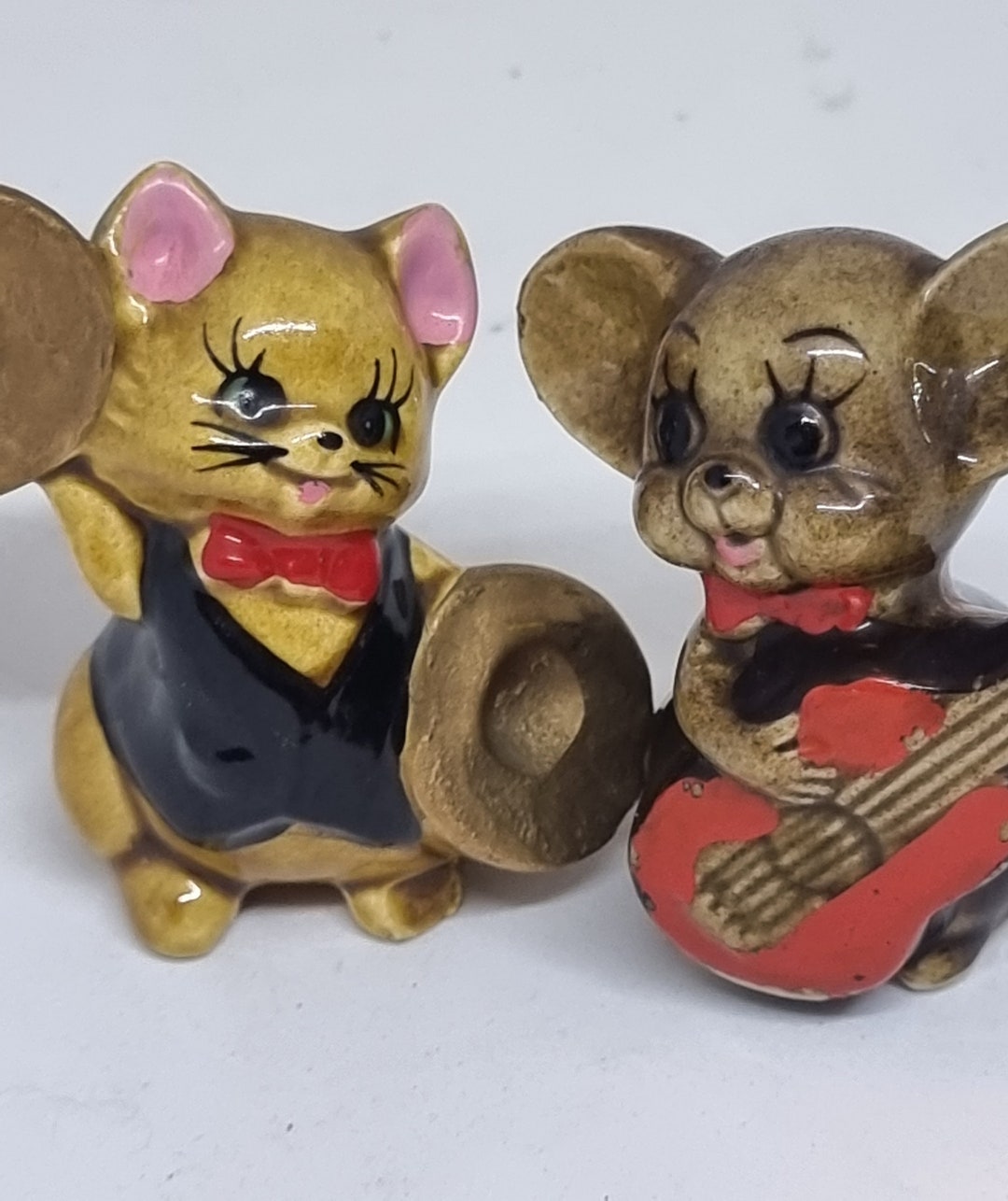 Small Vintage Ceramic Mouse and Cat Musician Figurines Anthropomorphic ...