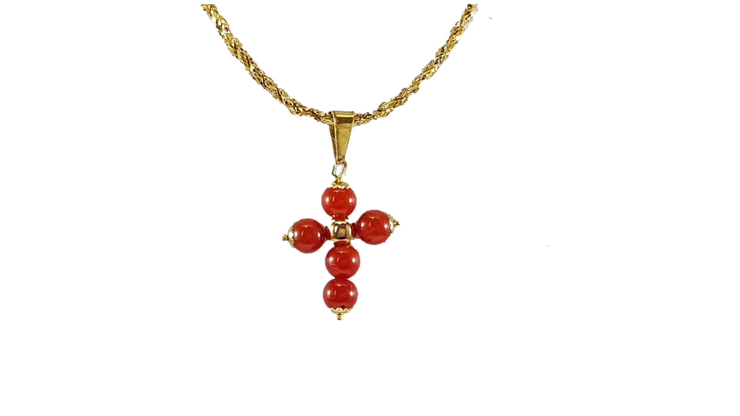18kt Gold Coral Cross Red Mediterranean Italian Coral Genuine, Not Dyed ...