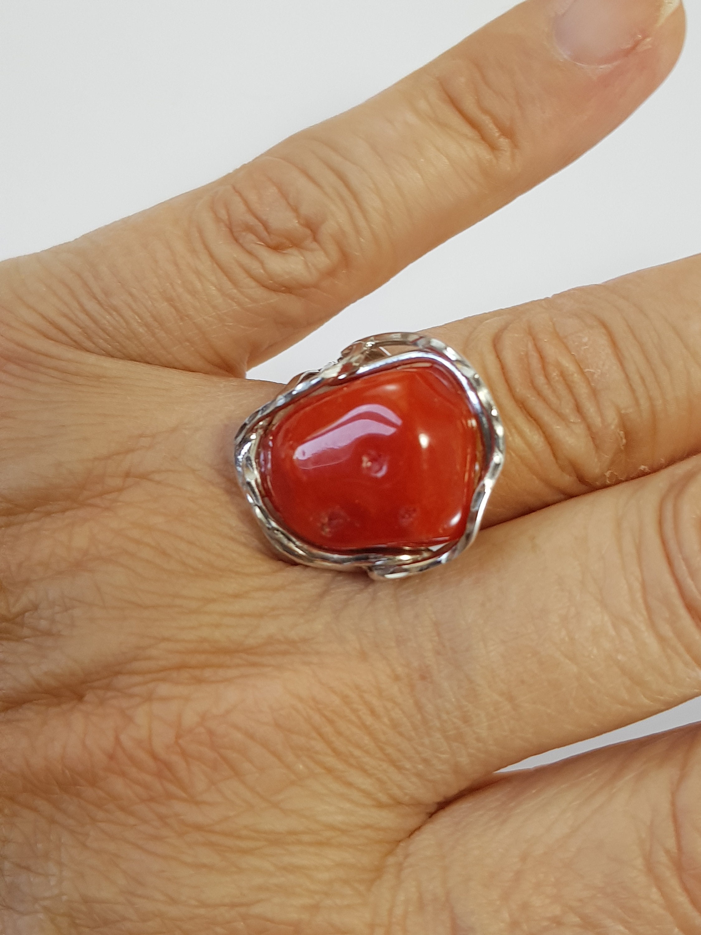 Big Red Coral Ring Mediterranean Coral Genuine Red Coral Shape Italian ...