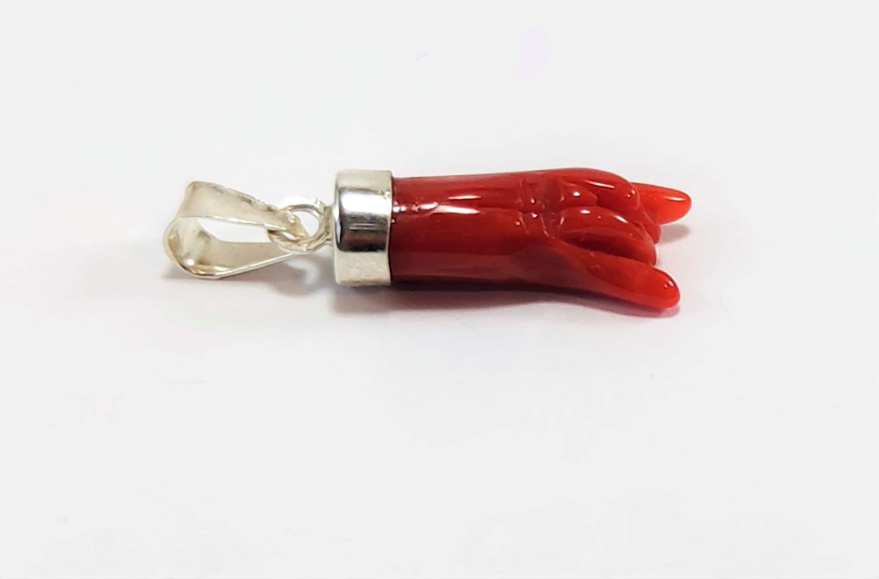 Hand Carved Red Coral Mano Cornuta Hand Horns Amulet Luck Charm ...