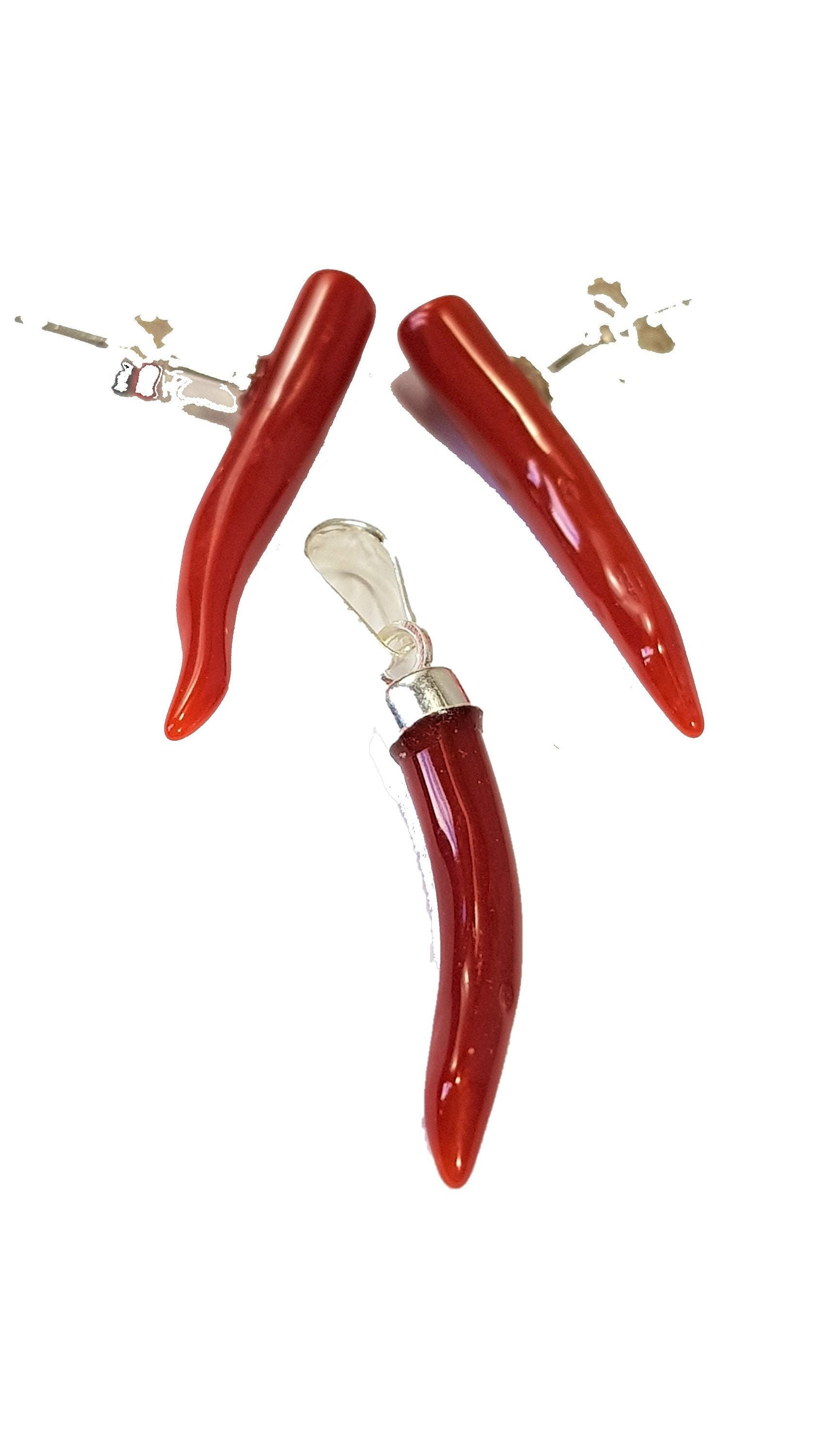 Red Coral Horns 3pcs Earrings Pendant Bracelet Amulet Cornetti Italian ...