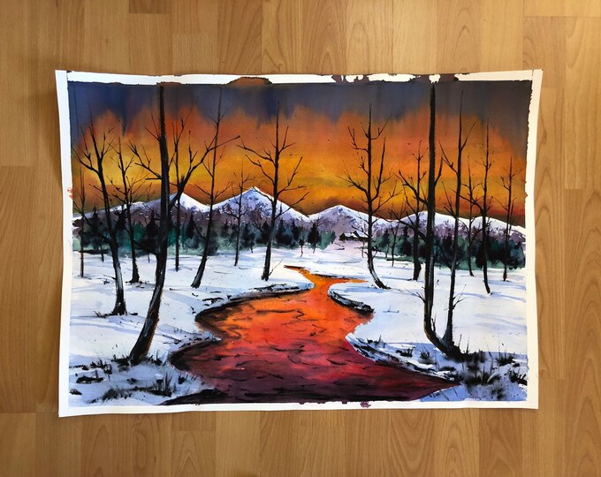 Bob Ross Style Landscape Painting Watercolor Painting Large Painting - Etsy