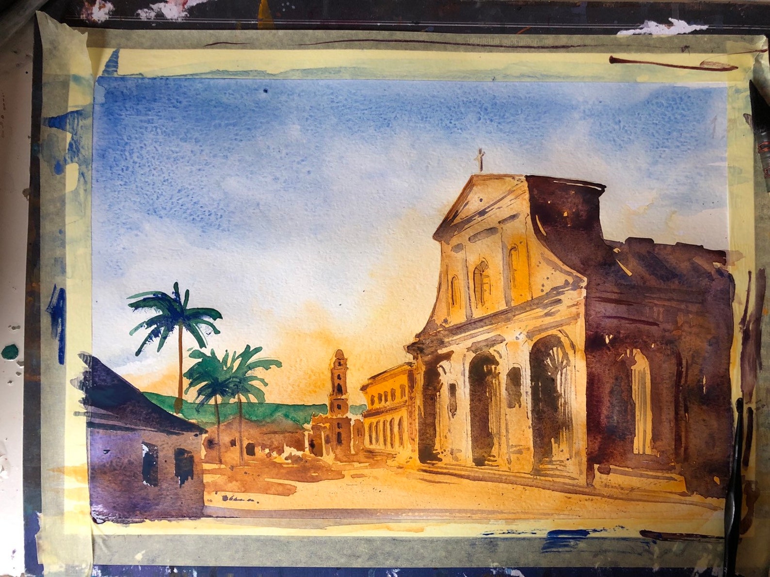 Trinidad in Cuba Watercolor City Painting, Cuba Painting, Cuban Art ...