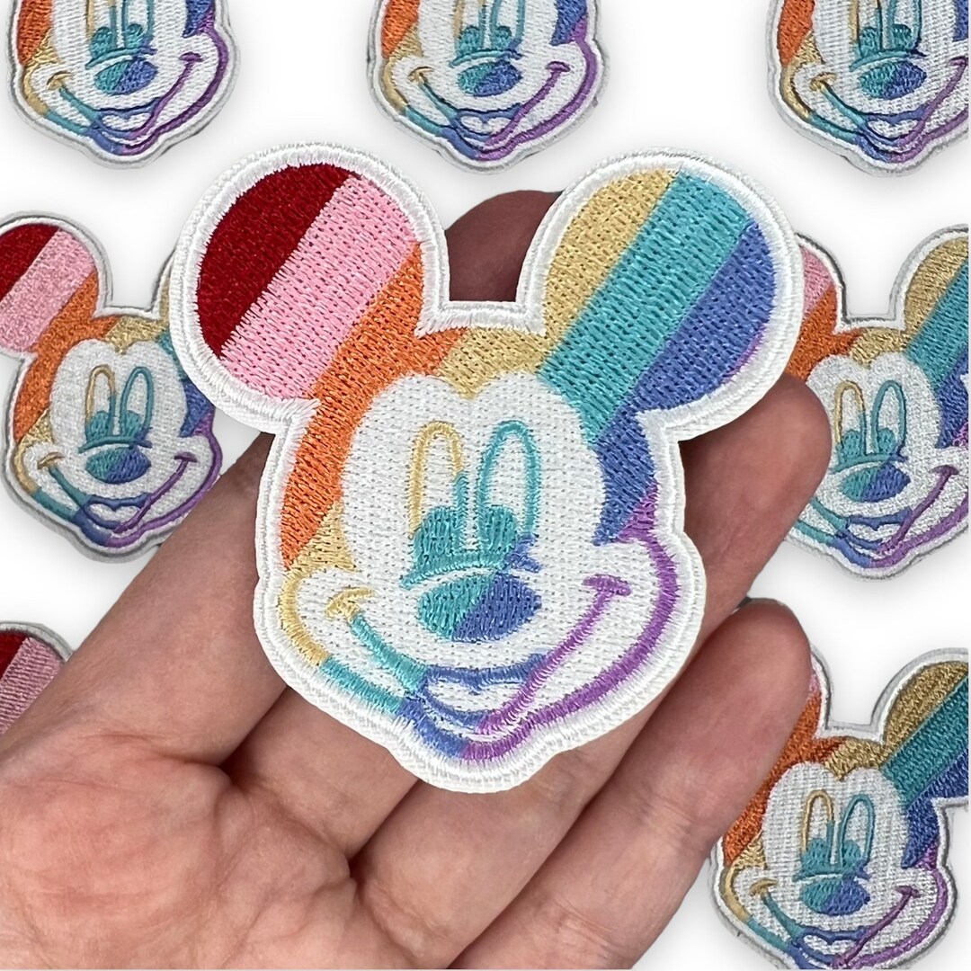 Small Pastel Rainbow Mouse Head 3M Adhesive Embroidered Patch - Etsy