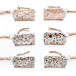 Natural Leather Key Chain With Canvas Card / Coin Pouch Small - Etsy