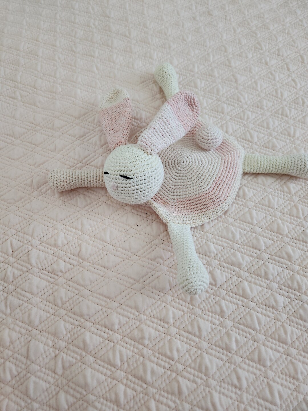 Crochet Lovey Flat Bunny in Pink and White - Etsy