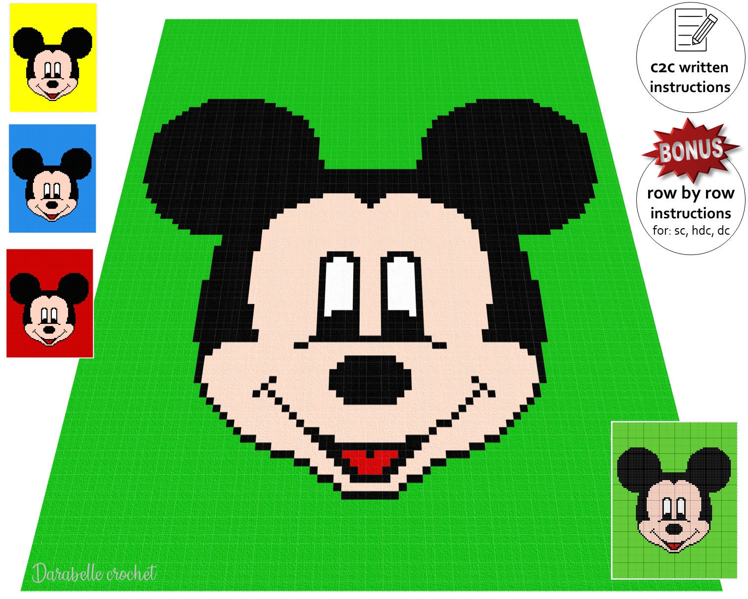Mickey Mouse Graph Written Instructions C2C Row by Row - Etsy
