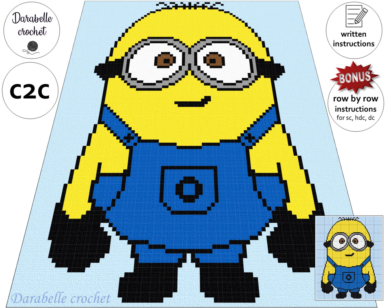 Minion Crochet Blanket Pattern – C2C, Row by Row (PDF Download) - Etsy