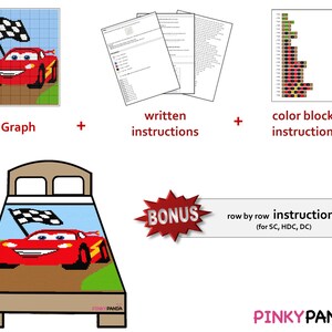 Car Graph + Written Instructions * C2C * Row by Row * Digital Pattern ...