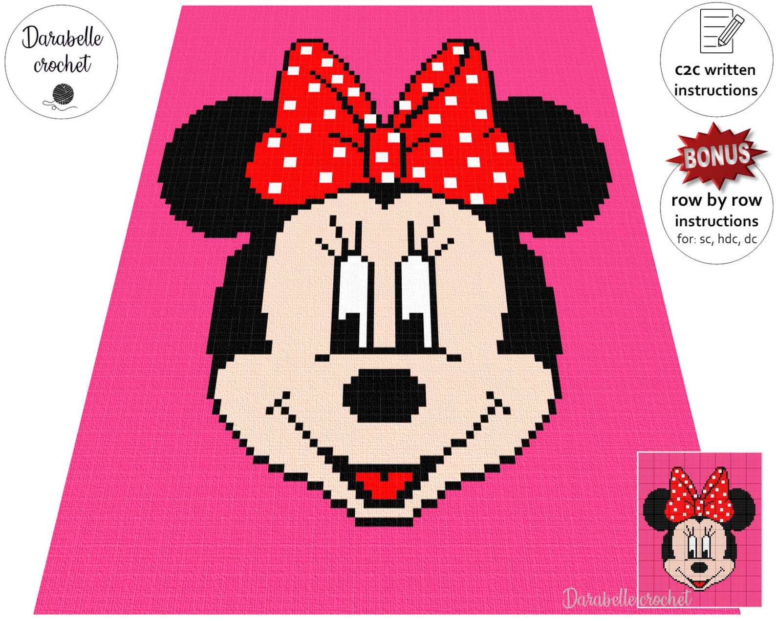 Minnie Mouse C2C Row by Row Written Instructions Graph - Etsy